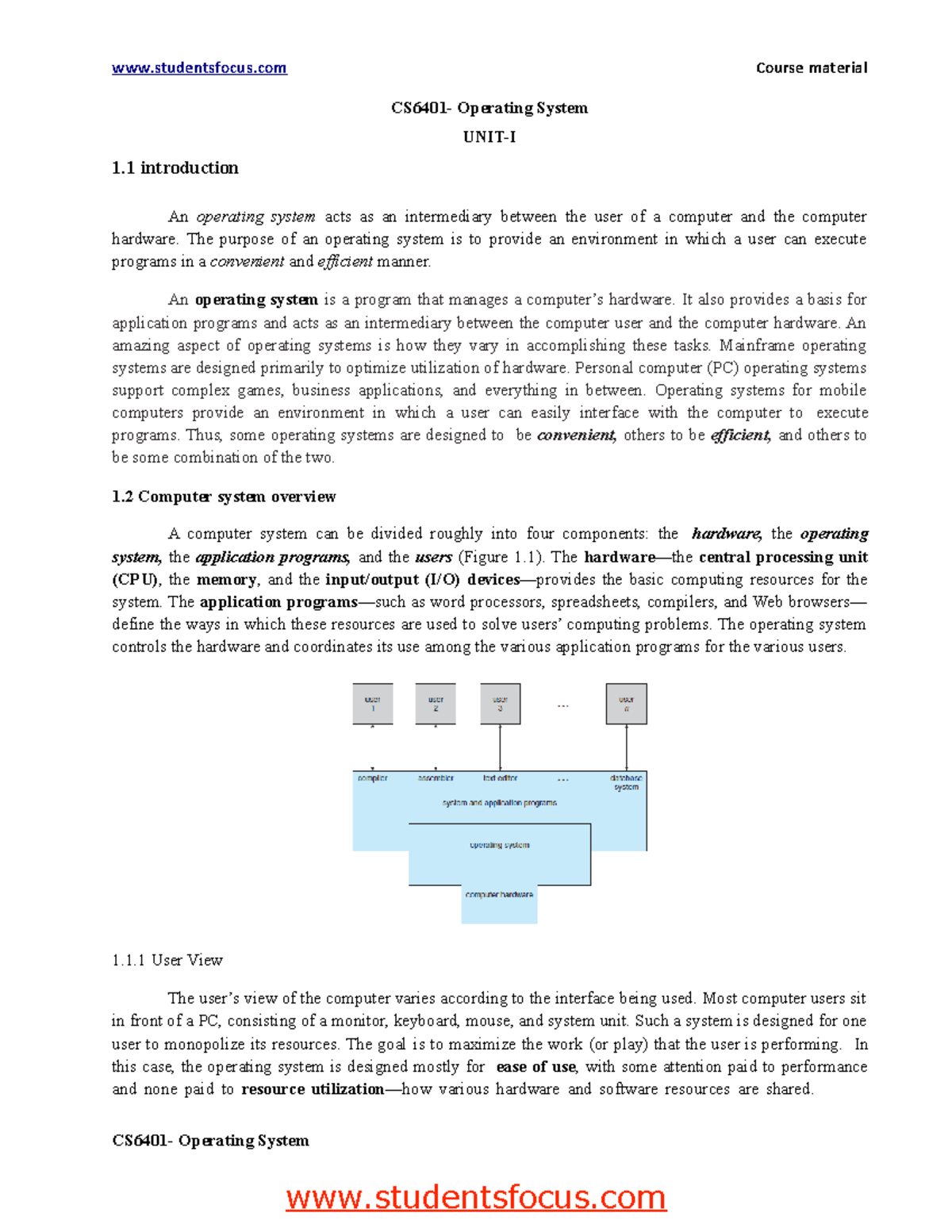 OS Unit 1 - gfhgfj - studentsfocus Course material 1 introduction ...
