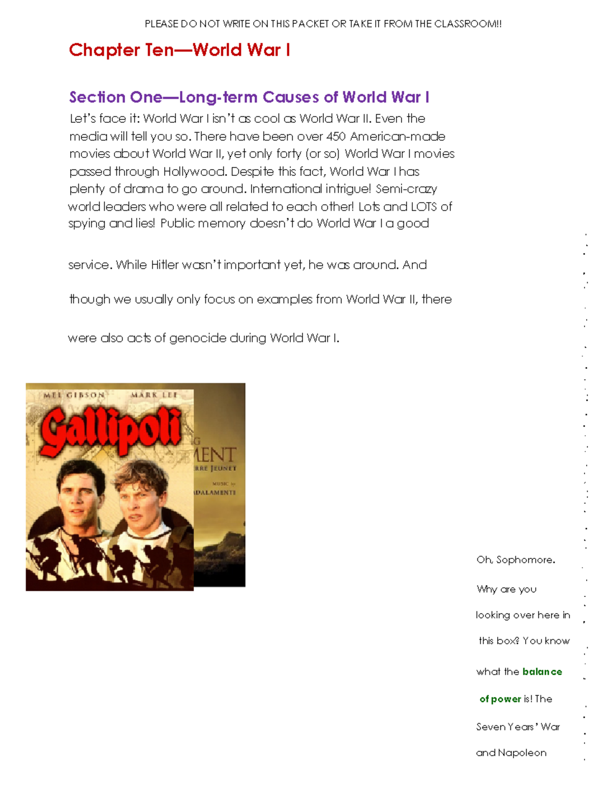 Text Ch 10 World War I World History - PLEASE DO NOT WRITE ON THIS ...