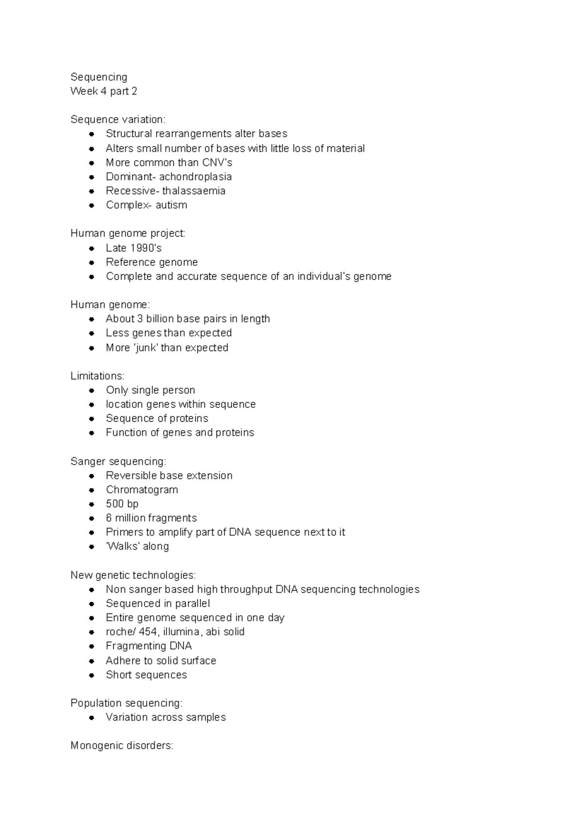 Sequencing lecture notes - Sequencing Week 4 part 2 Sequence variation ...