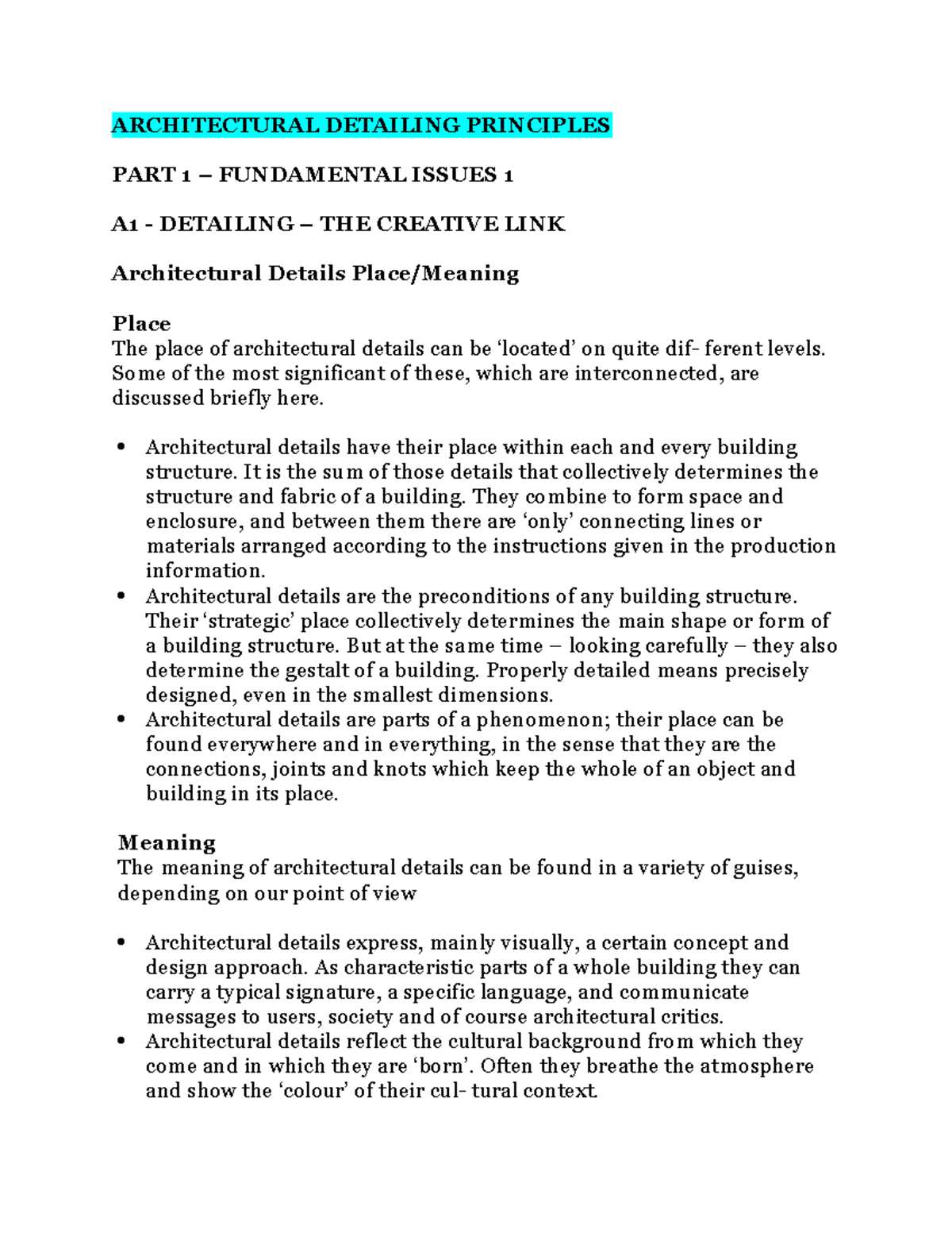 Architectural Detailing Principles - ARCHITECTURAL DETAILING PRINCIPLES ...