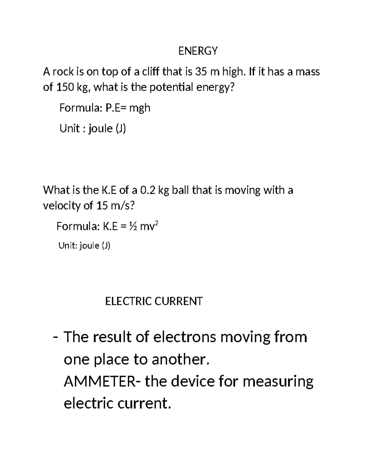 Energy Electric Current 1 - ENERGY A rock is on top of a cliff that is ...