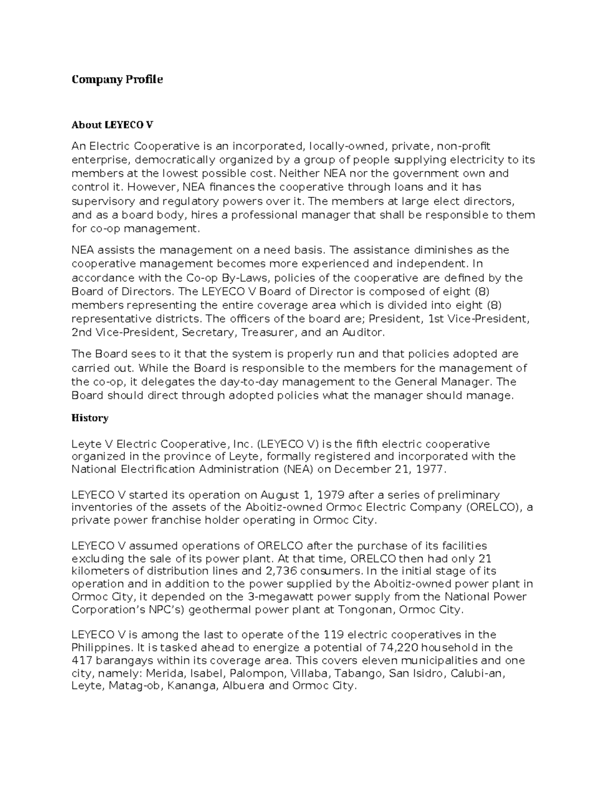 Company Profile - LEYECO V - Company Profile About LEYECO V An Electric ...