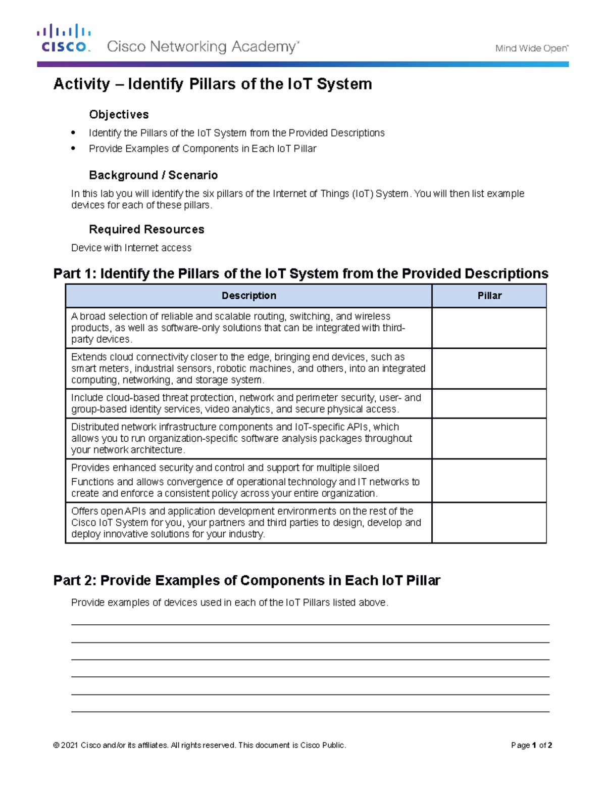 5.1.1.5 Lab - Identify Pillars of the Io T System - Activity – Identify ...