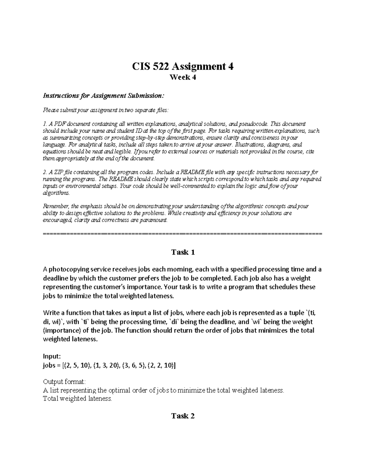 Cis522 Assignment 04 Cis 522 Assignment 4 Week 4 Instructions For