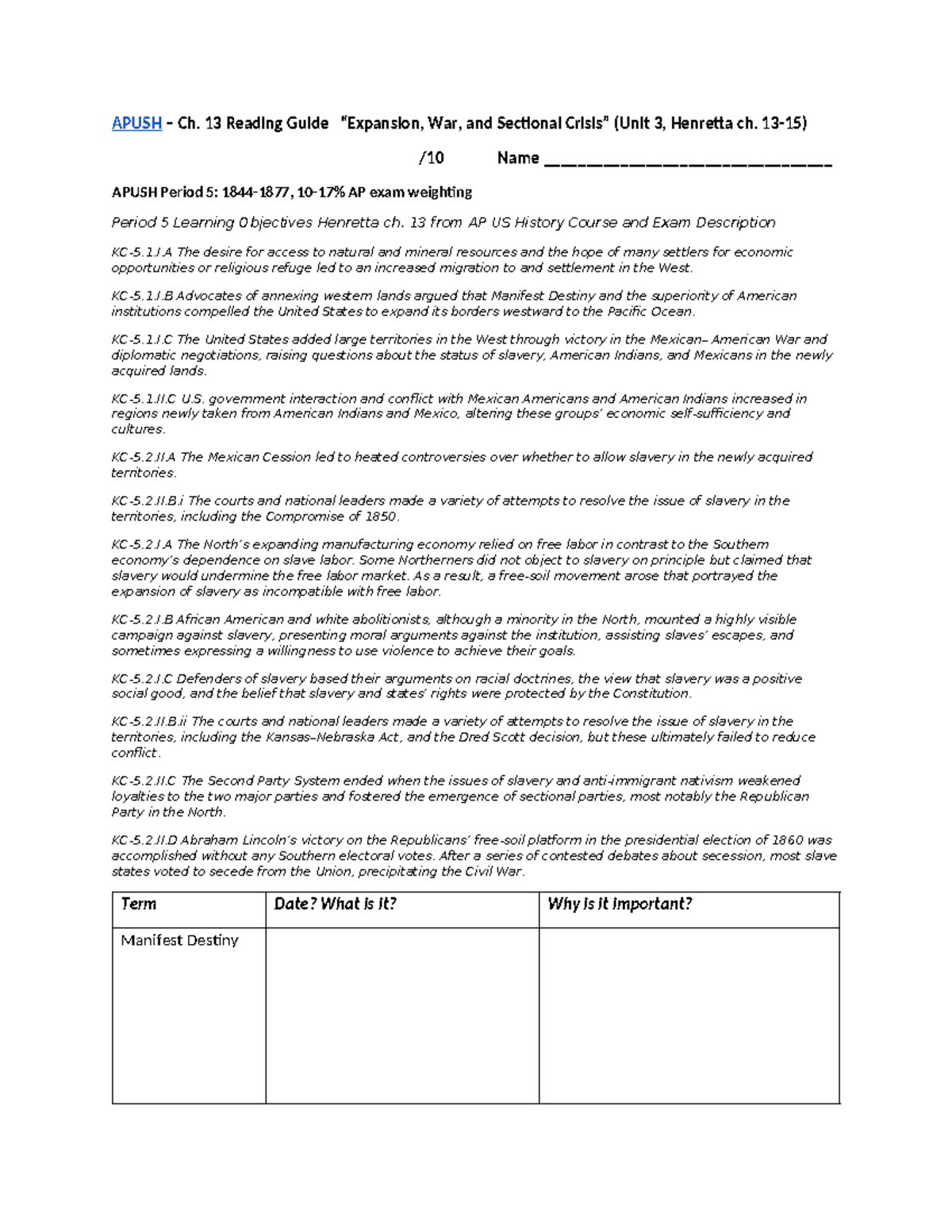 23-24+ Apush+Henretta+Reading+Guide+Ch - APUSH – Ch. 13 Reading Guide ...