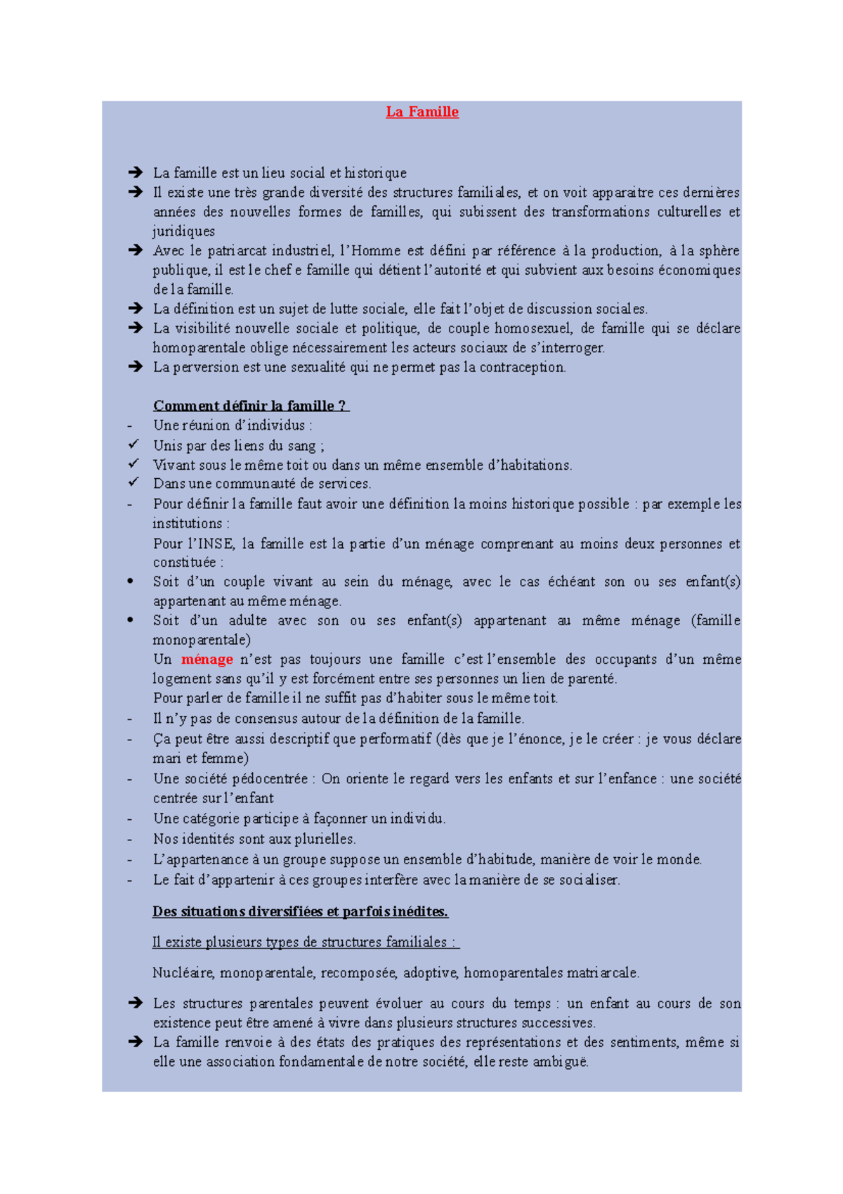 Socio CM 7: La famille et son importance - La Famille La famille est un ...