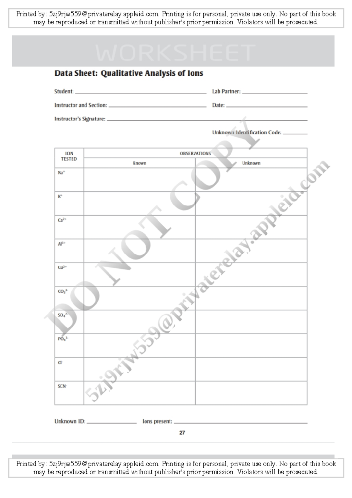 Lab 2 Qualitative Analysis of Ions - SCC 201 - Printed by: 5zj9rjw559 ...