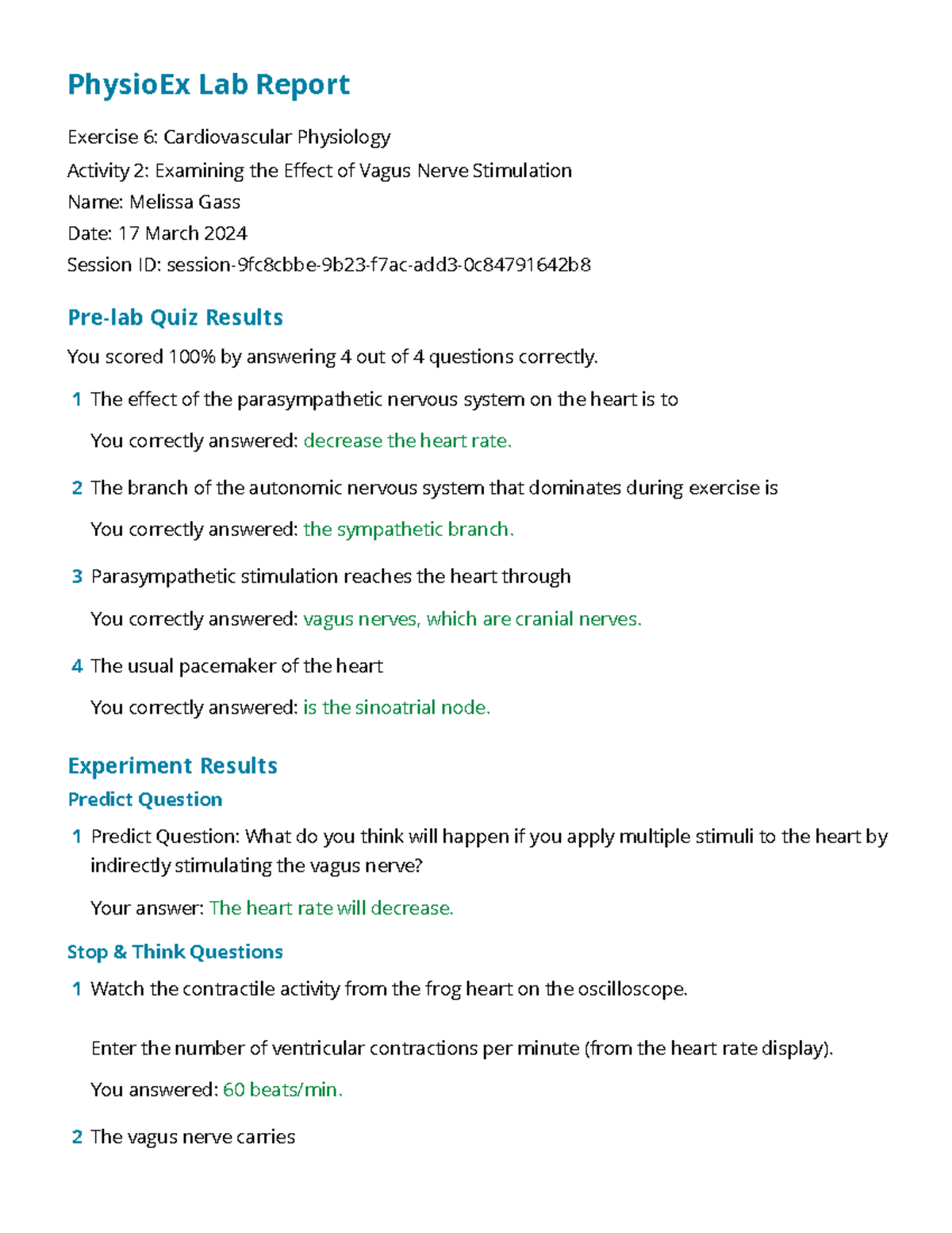 Physio Ex Exercise 6 Activity 2 - PhysioEx Lab Report Exercise 6 ...