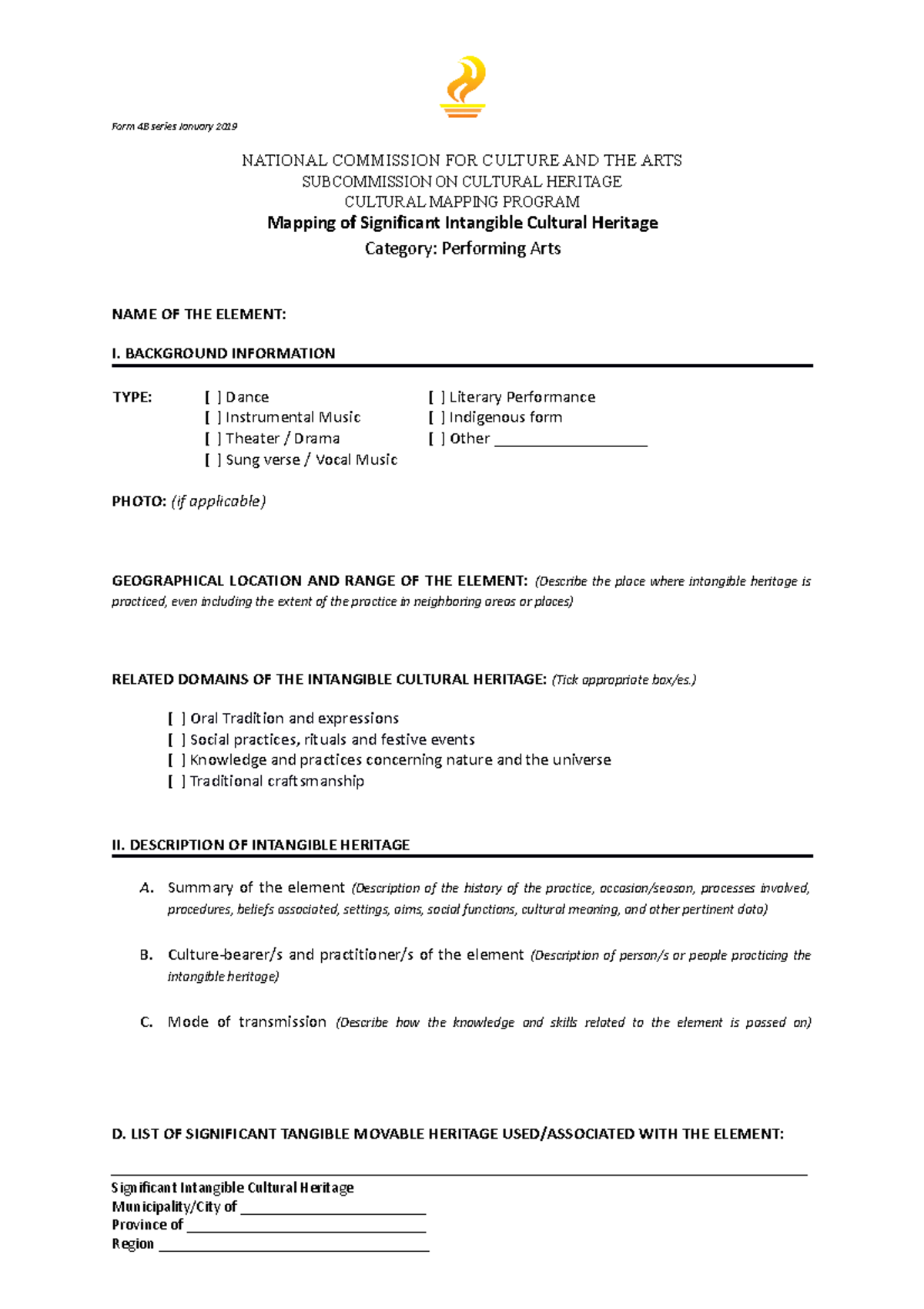 Form 04B Intangible Heritage Performing arts 2019 - Form 4B series ...