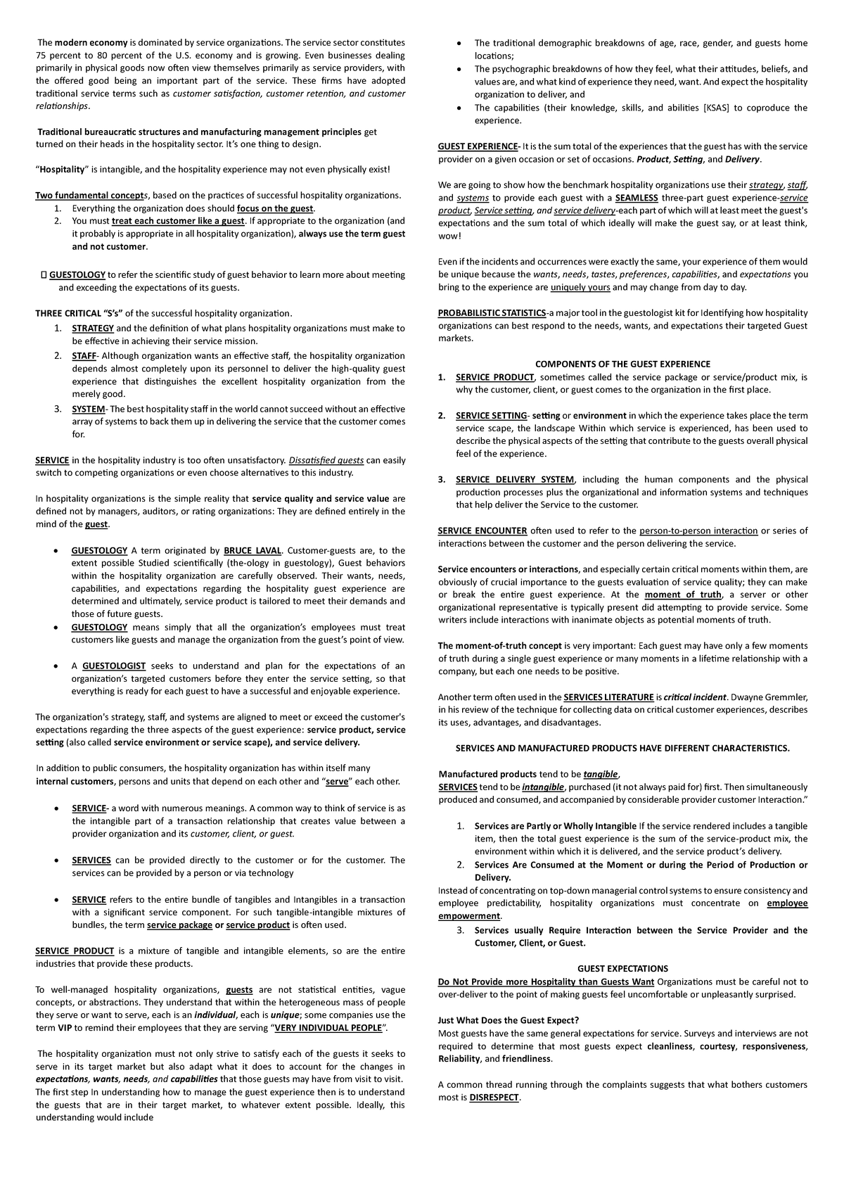 QSM-1-4 - Chapter 1-4 of QSM - Quality Management - The modern economy is dominated by service ...