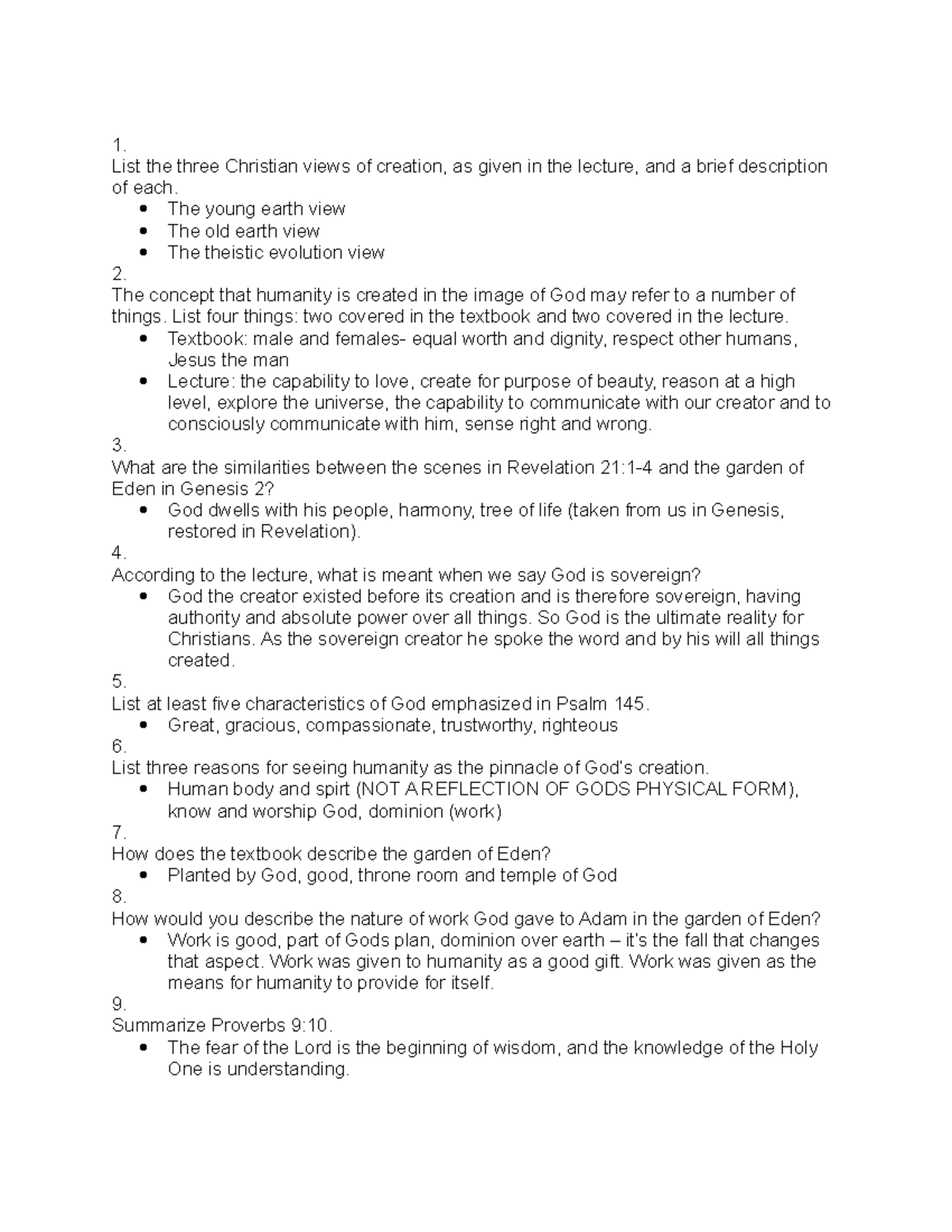 Study guide 2 - assignment - 1. List the three Christian views of ...