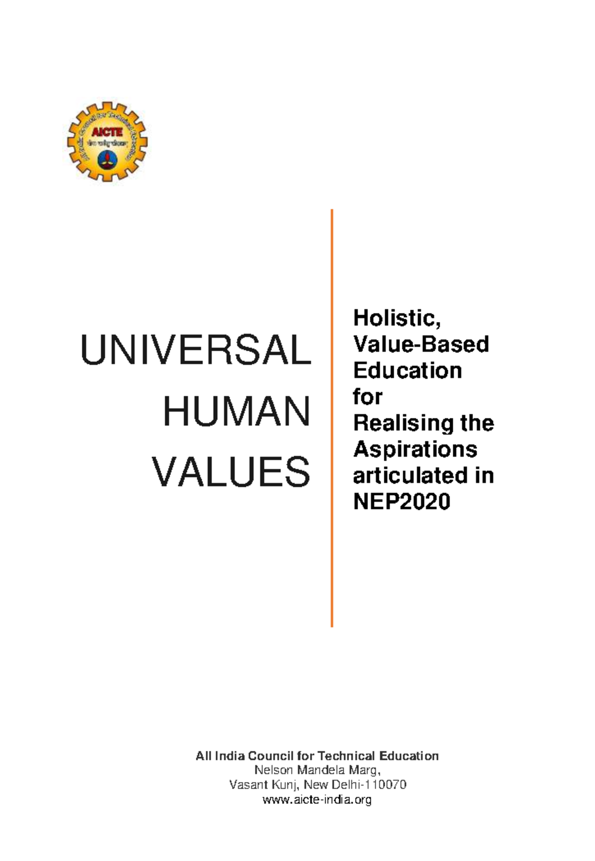 Realising Aspirations of NEP2020 UHV - UNIVERSAL HUMAN VALUES Holistic ...