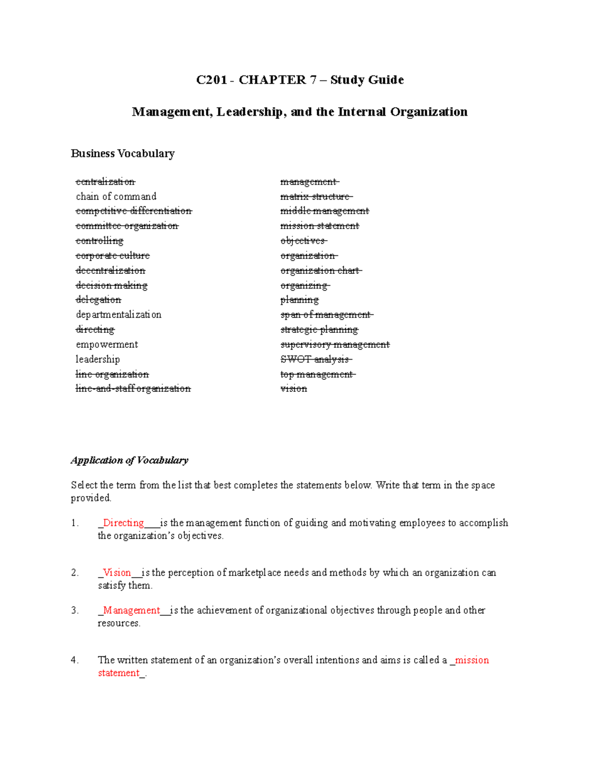 C201 Ch7 SG Organizational Structure - C201 - CHAPTER 7 – Study Guide ...