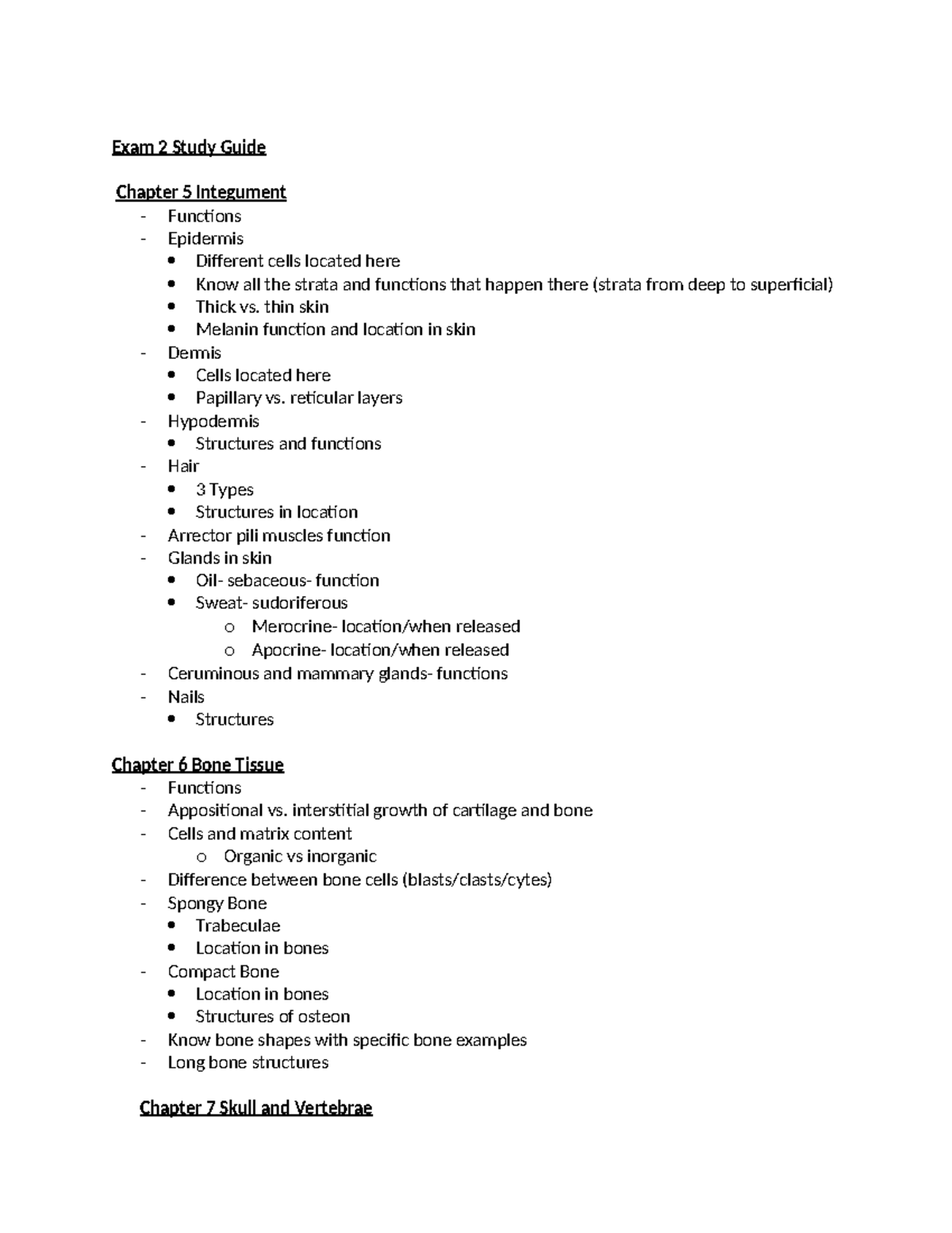 Bio 116 Exam 2 Study Guide 1 - Exam 2 Study Guide Chapter 5 Integument ...