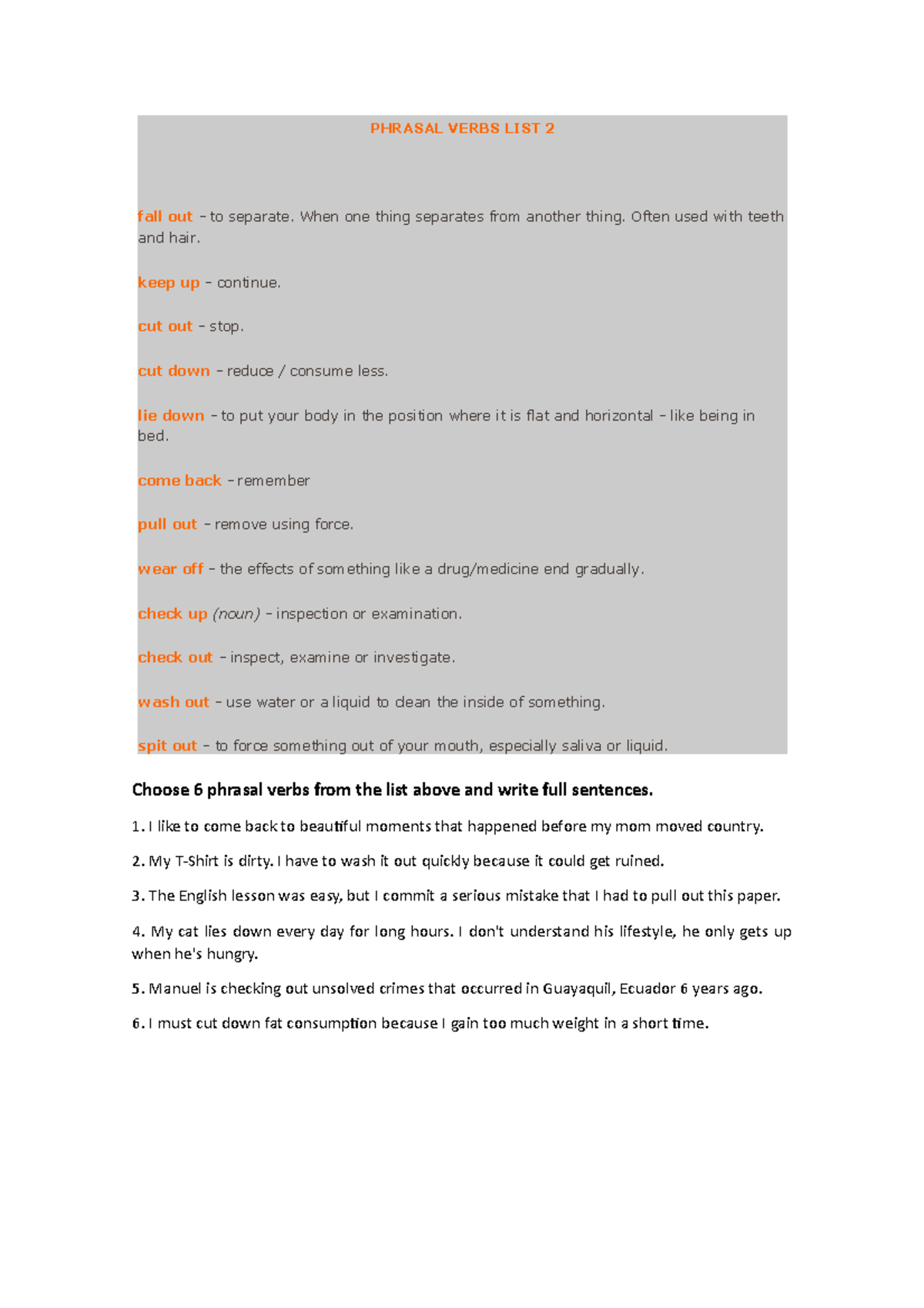 Phrasal Verbs LIST 2 ENGLISH LEARNING - PHRASAL VERBS LIST 2 fall out ...