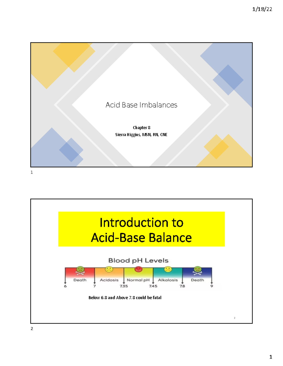 Acid Base Balance Student Notes - Chapter 8 Sierra Higgins, MSN, RN ...