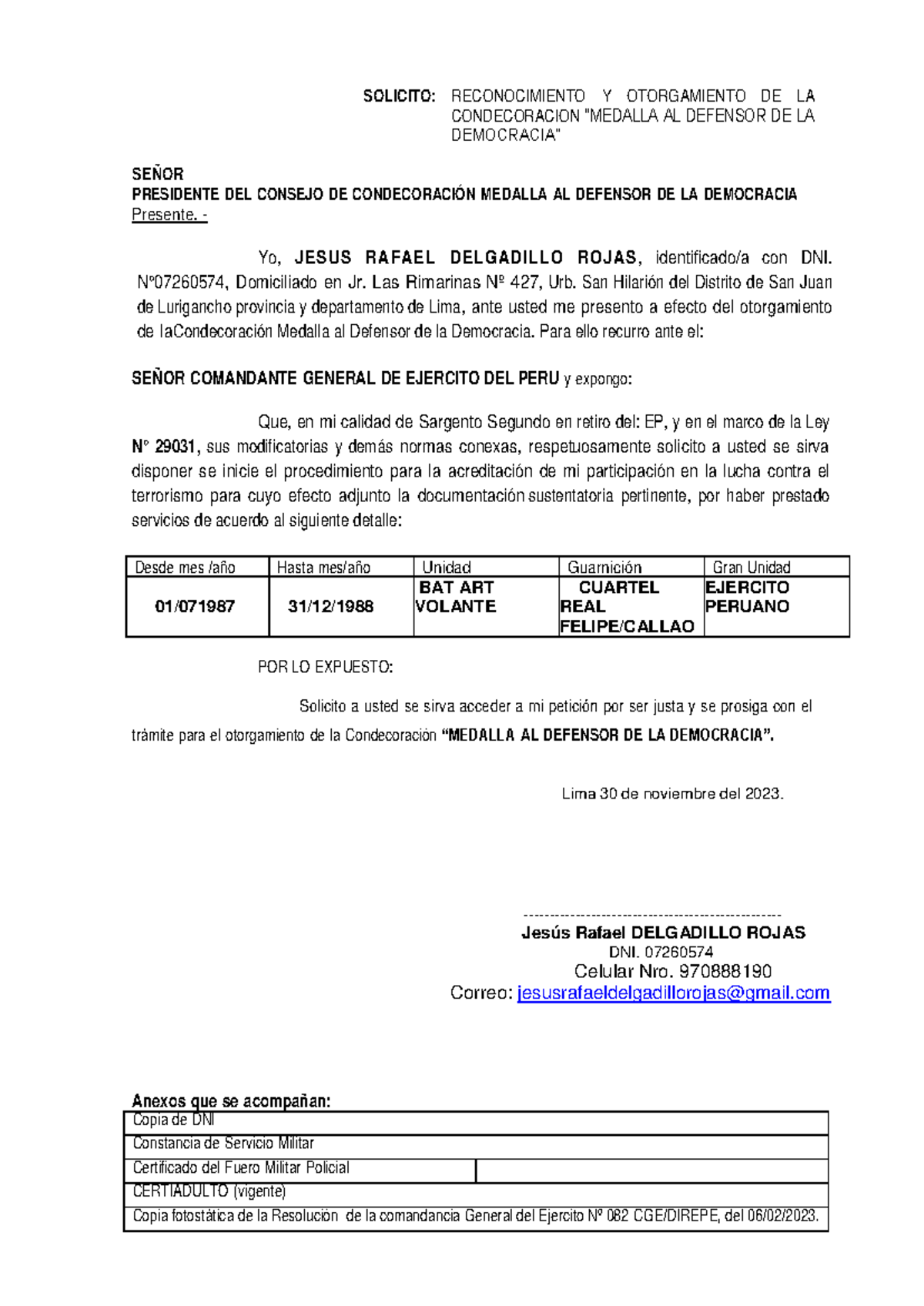 Solicitud EP RAFO - documentos - SEÑOR SOLICITO: RECONOCIMIENTO Y OTORGAMIENTO DE LA ...