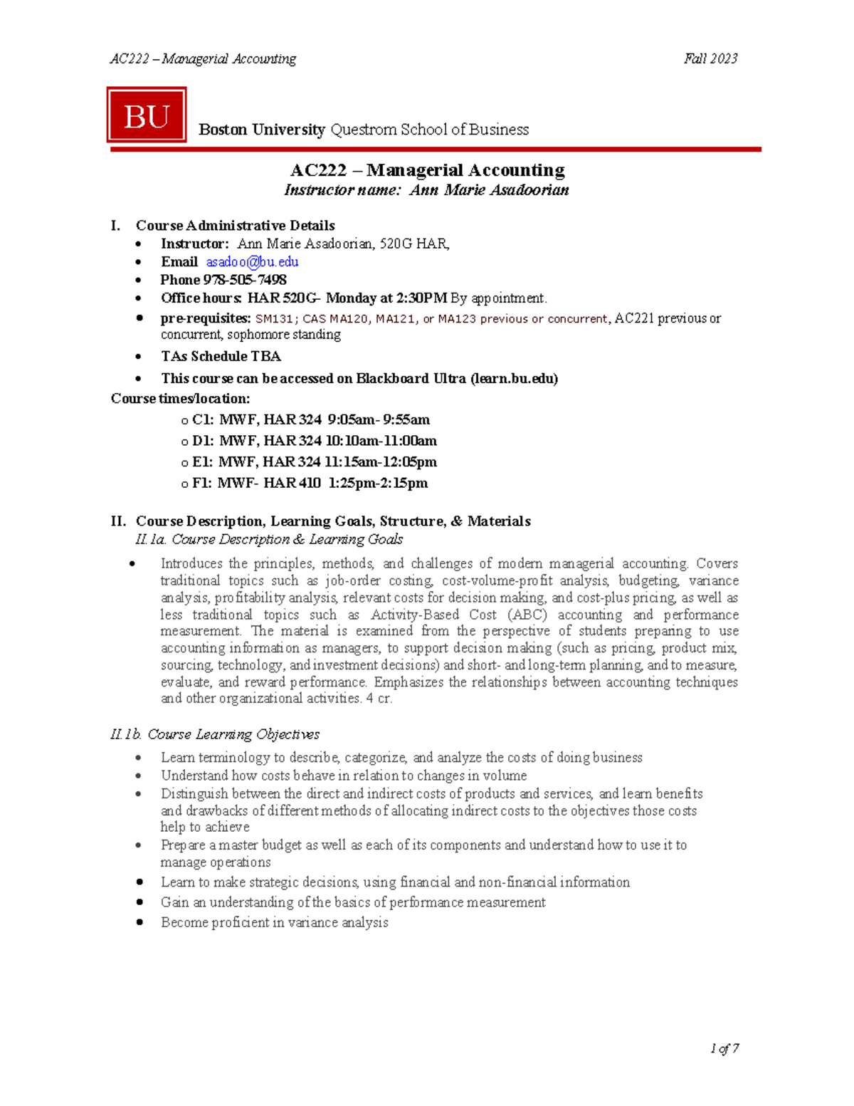 AC222 Syllabus - Boston University Questrom School of Business AC222 ...