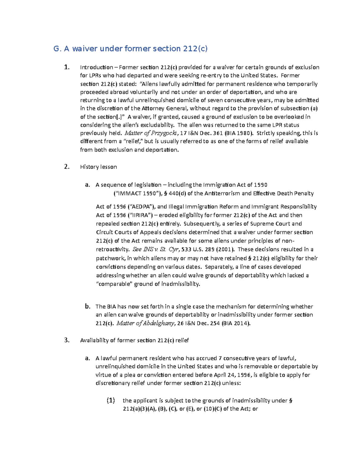 Immigration law m31 - G. A waiver under former section 212(c) 1 ...