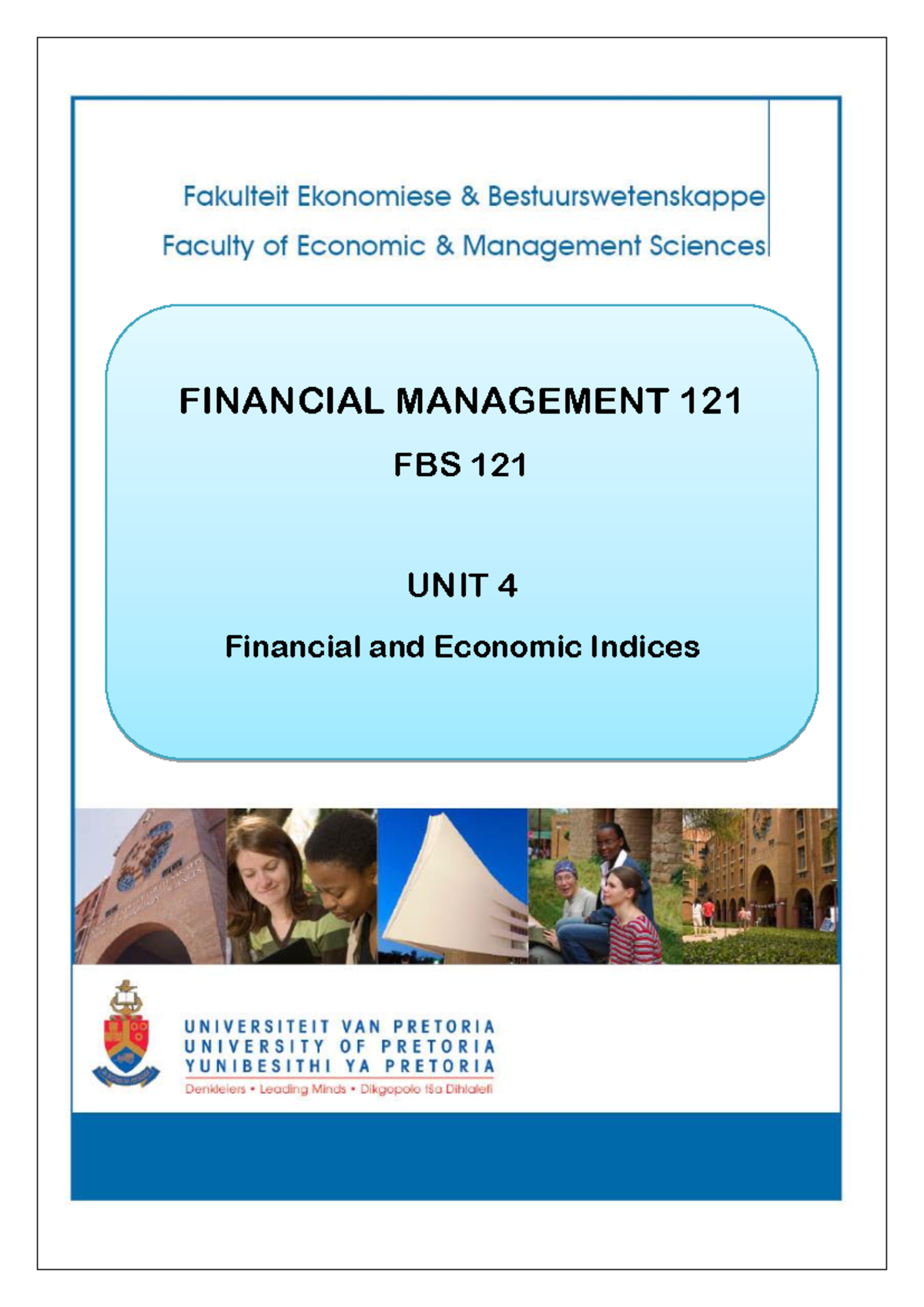 Financial and Economic Indices - FINANCIAL MANAGEMENT 121 FBS 121 UNIT ...