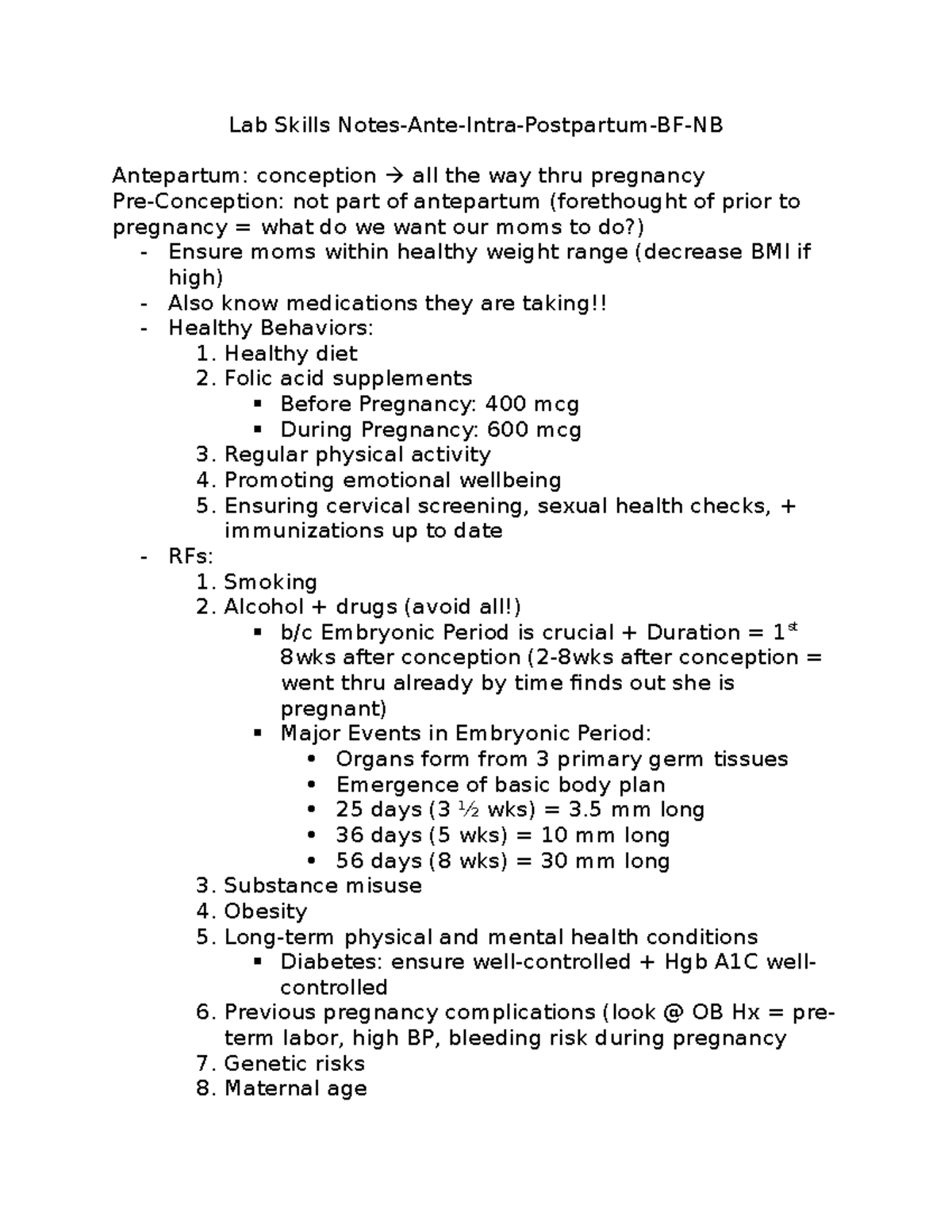 Lab Skills Notes-Ante-Intra-Postpartum-BF-NB - Lab Skills Notes-Ante ...