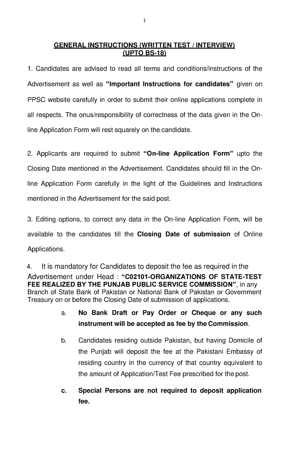General Instructions Written Test Interview GENERAL INSTRUCTIONS