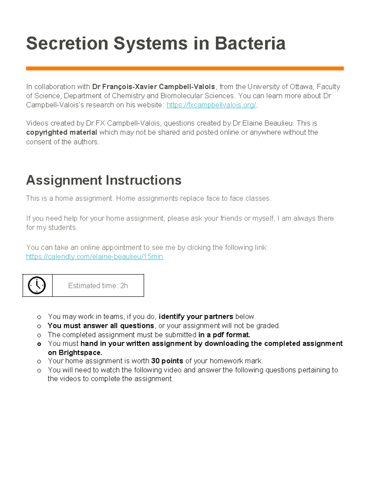 Secretion Systems Assignment 2023 (key) - Secretion Systems in Bacteria In collaboration with Dr ...