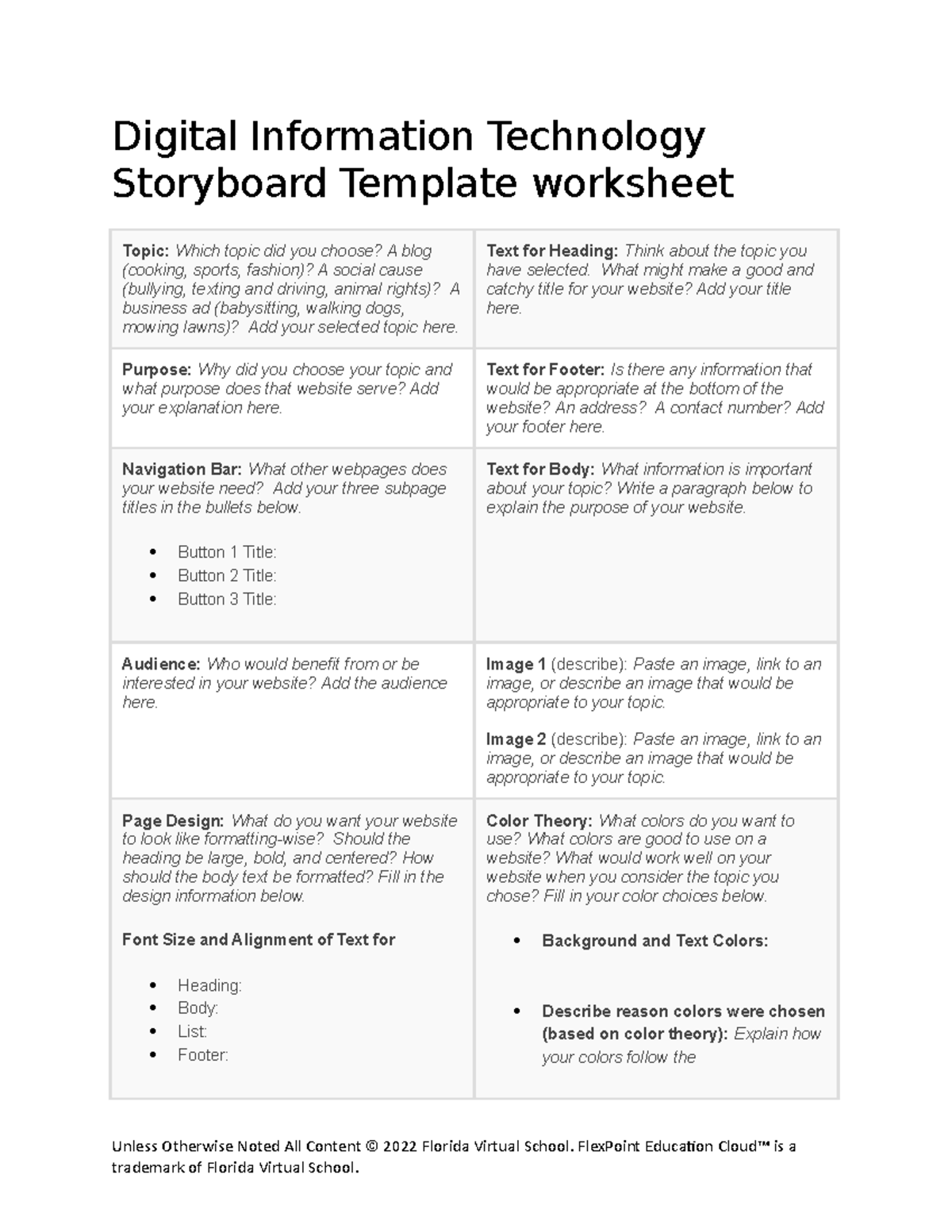 Storyboard template worksheet - Digital Information Technology ...