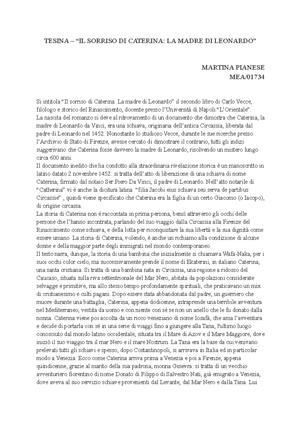 “Il Sorriso di Caterina” - Carlo Vecce - Letteratura Italiana - UniOr ...