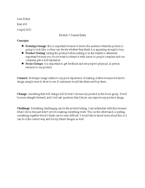 Entr Module 4 Journal Entry - Lexi Fisher Entr 430 28 February 2021 Module 4 Journal Entry ...