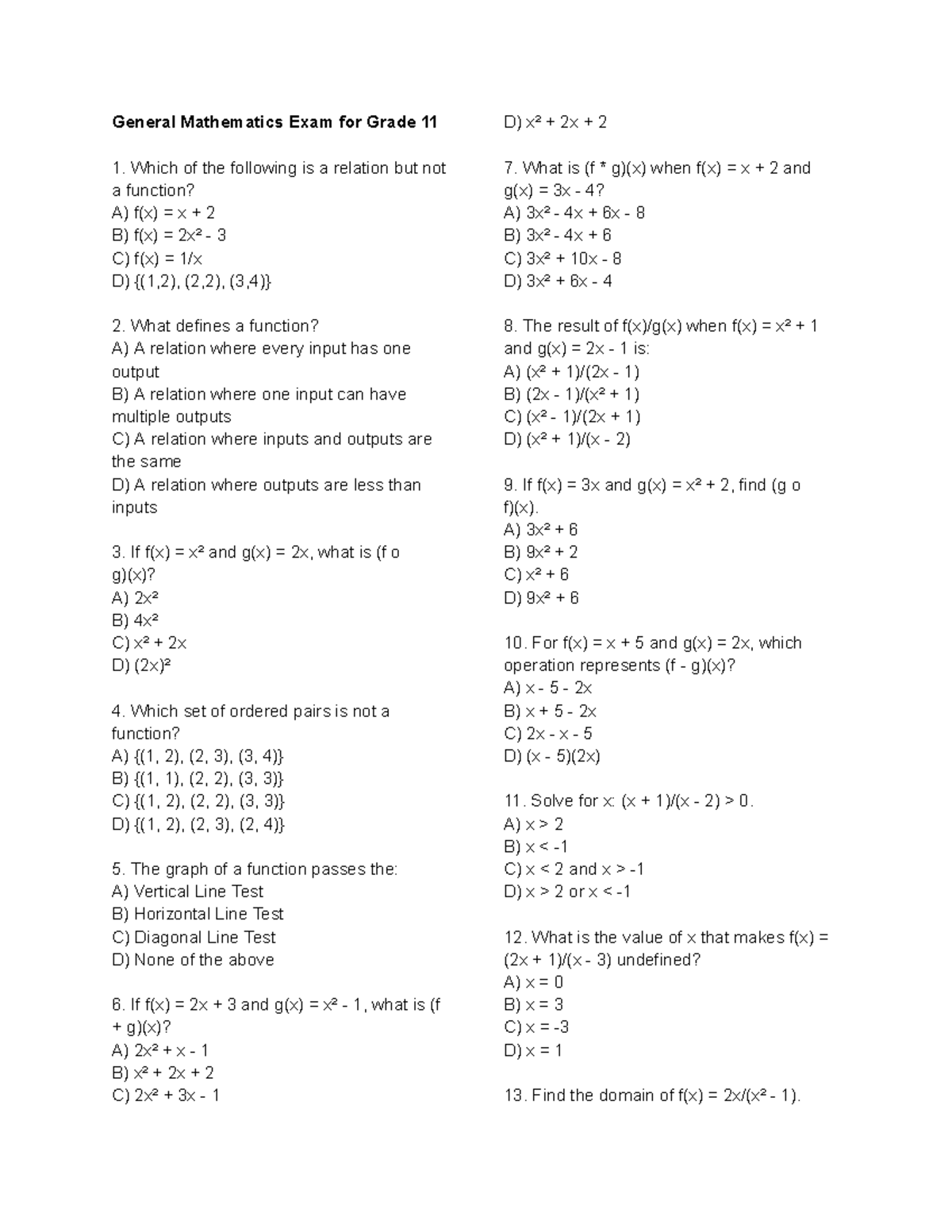 GEN MATH MOCK TEST - g11 - General Mathematics Exam for Grade 11 Which ...