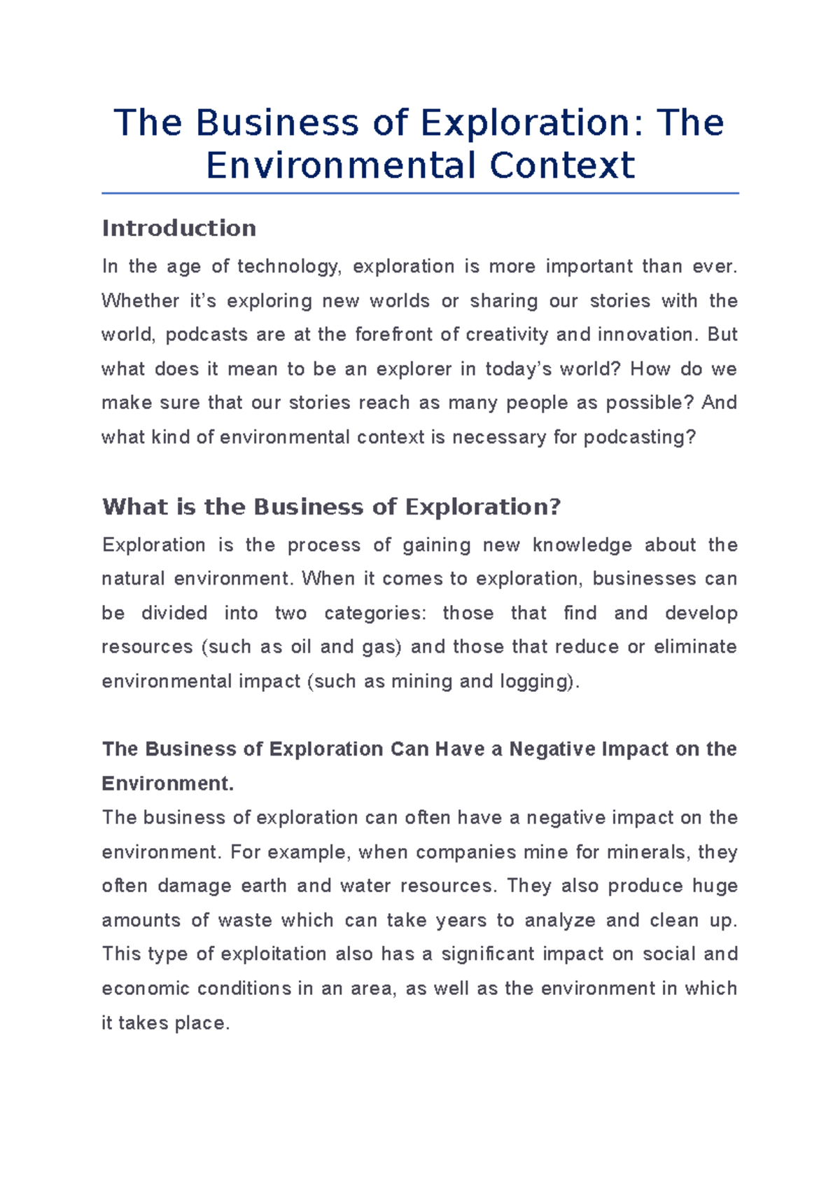 The Business of Exploration The Environmental Context - The Business of ...