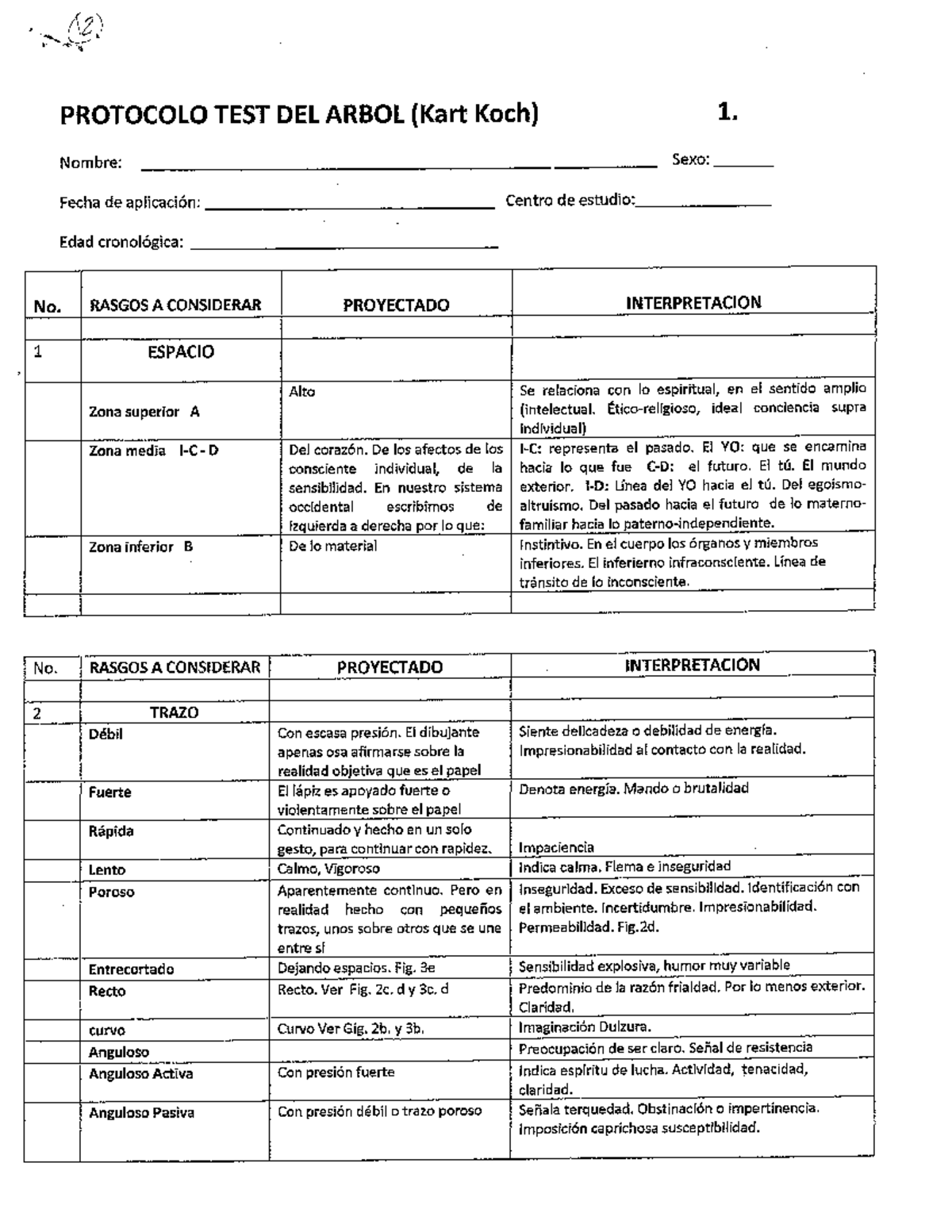Protocolo test del arbol (Kart Koch) - Psicometria II - Studocu