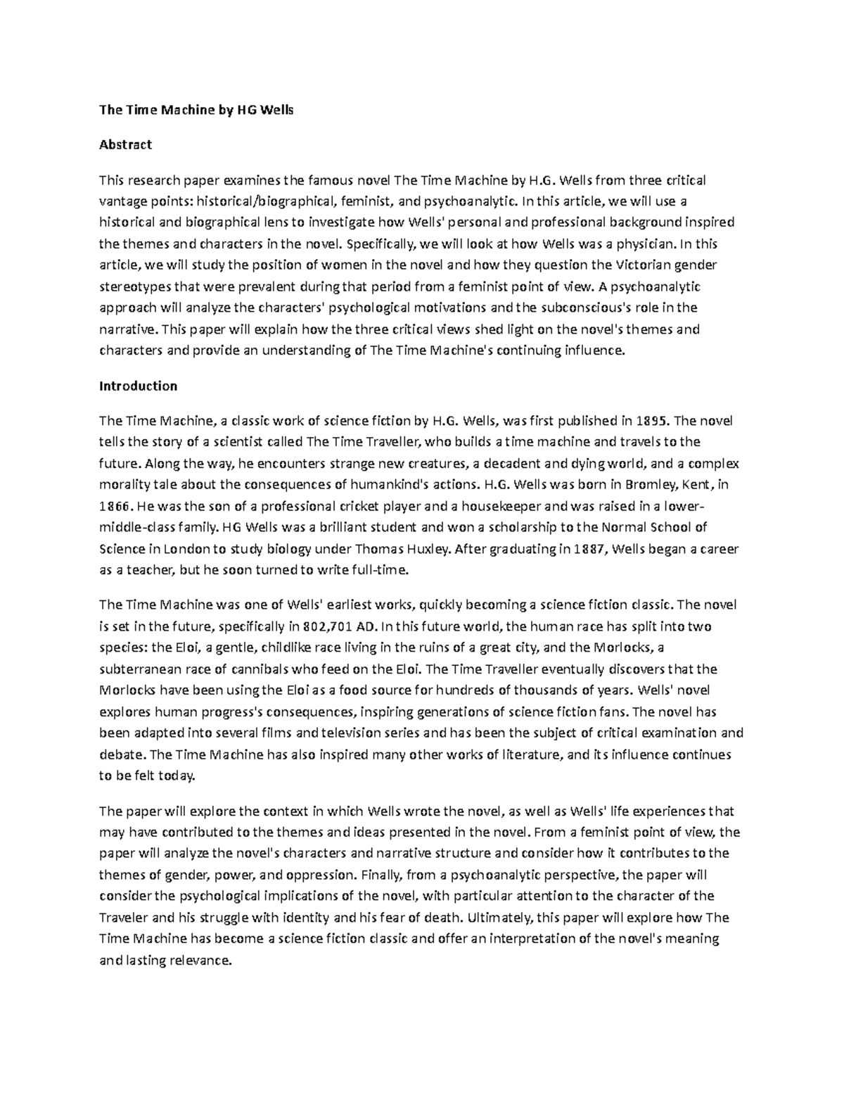 The Time Machine - excellent literature - The Time Machine by HG Wells ...