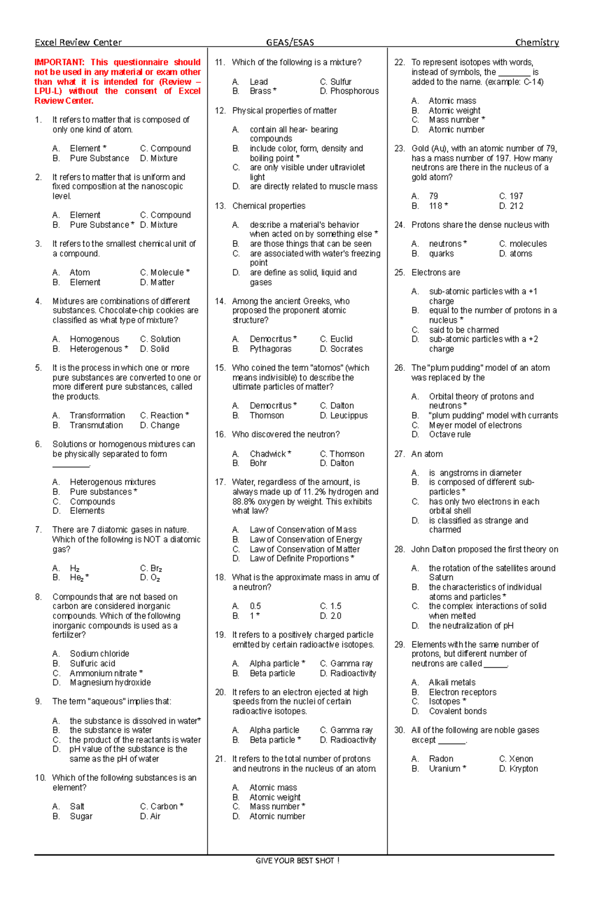Chemistry - For review purposes - Excel Review Center GEAS/ESAS ...