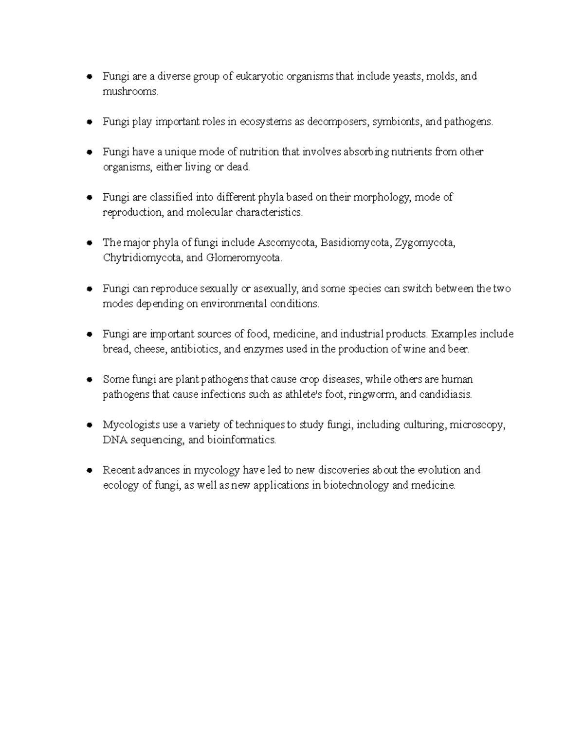 Mycology Notes - Fungi are a diverse group of eukaryotic organisms that ...