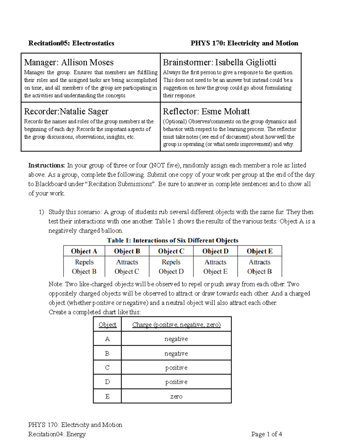 Rec05 Electrostatics - Recitation05: Electrostatics PHYS 170 ...