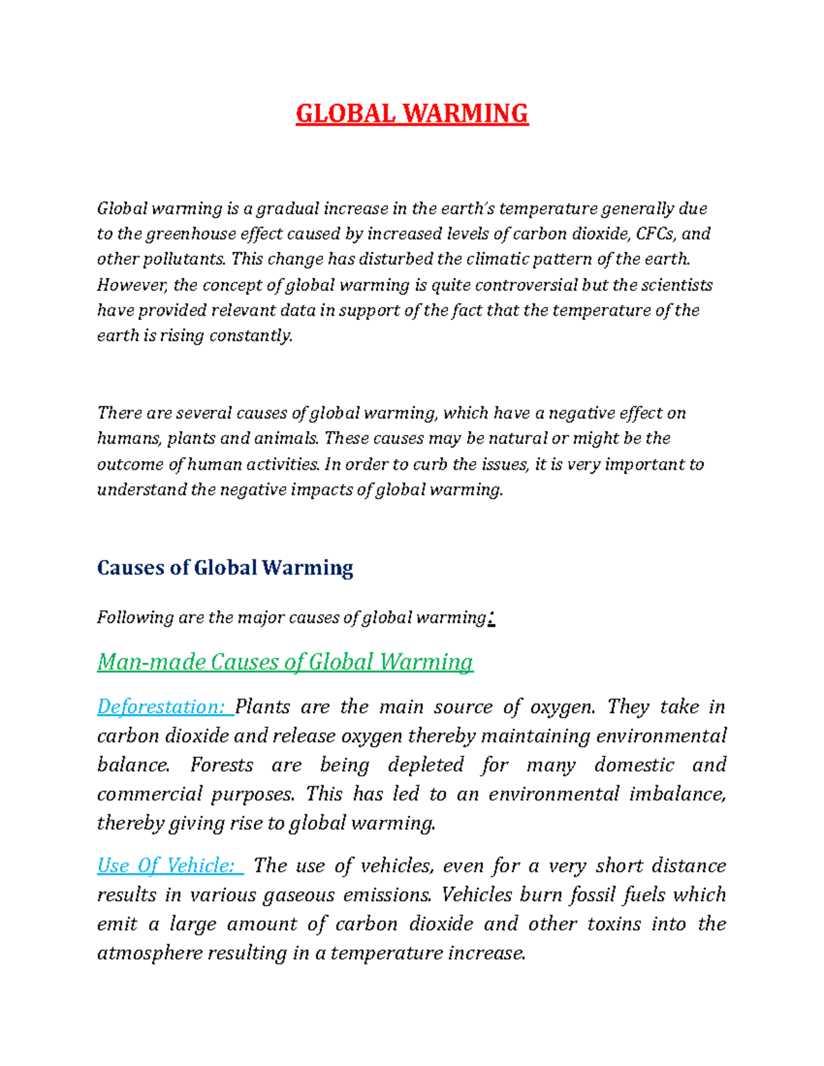 Global Warming - GLOBAL WARMING Global warming is a gradual increase in ...