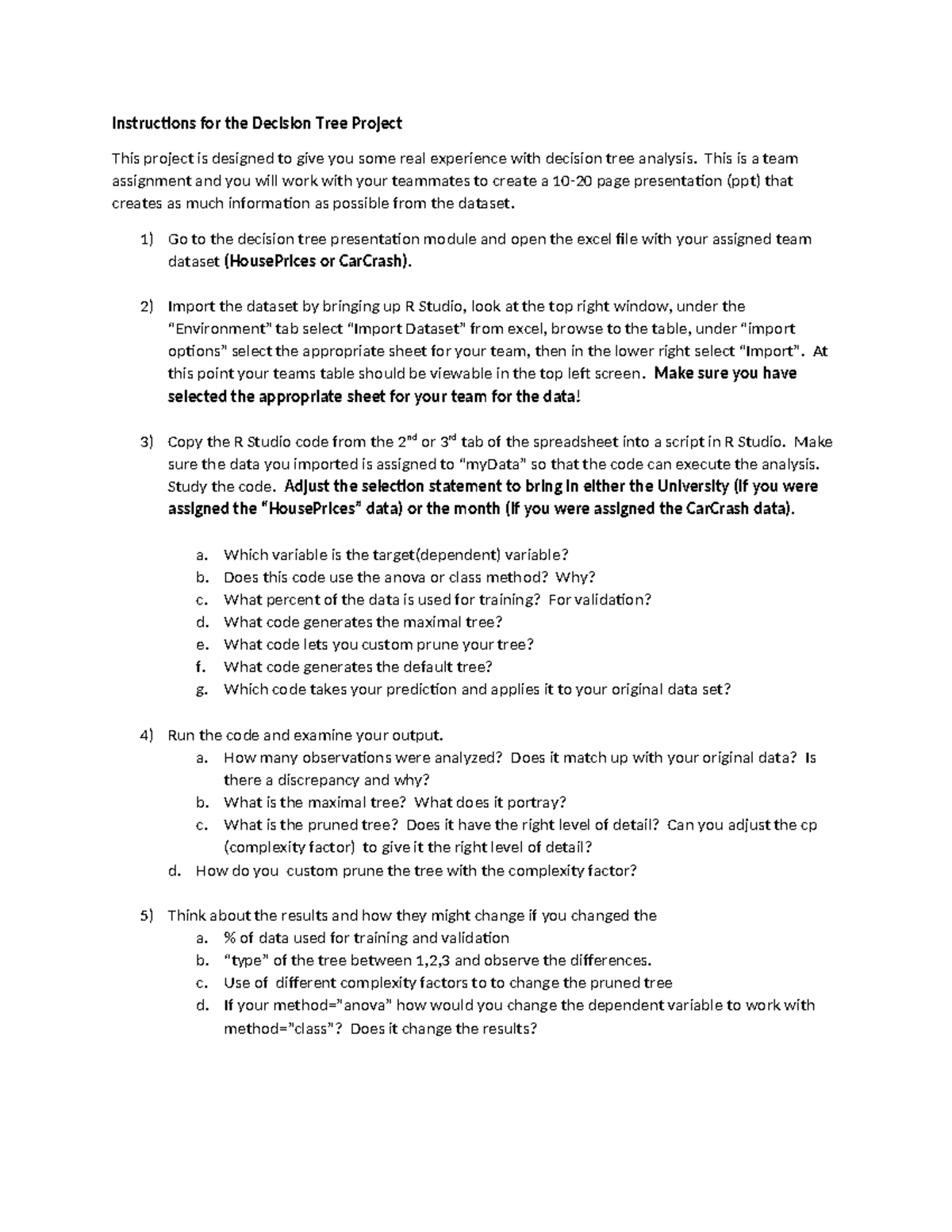 Instructions for Decision Tree Project - Instructions for the Decision ...