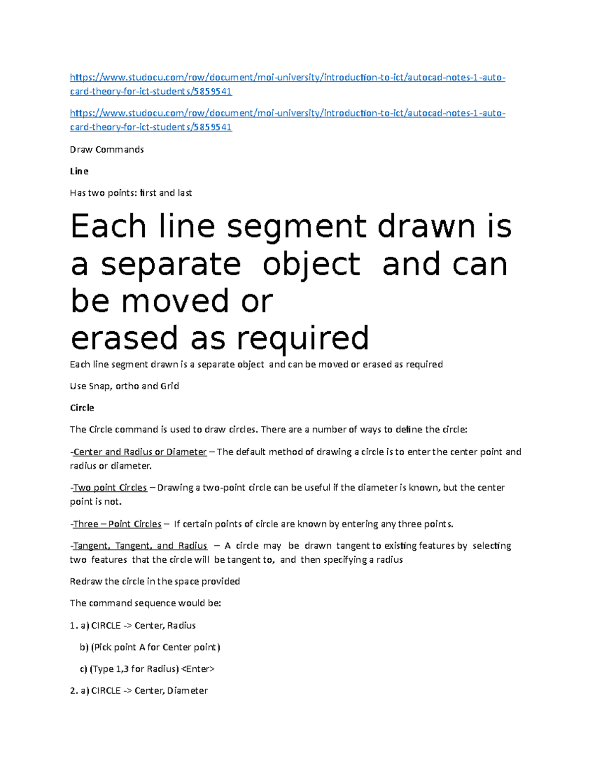 Autocad Notes Studocu Row Document Moi University Introduction To Ict