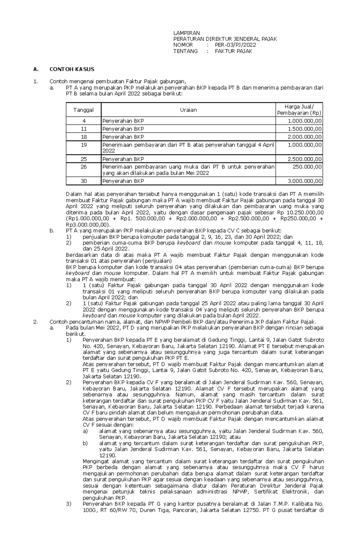 Lampiran PER-03 PJ 2022 - LAMPIRAN PERATURAN DIREKTUR JENDERAL PAJAK ...