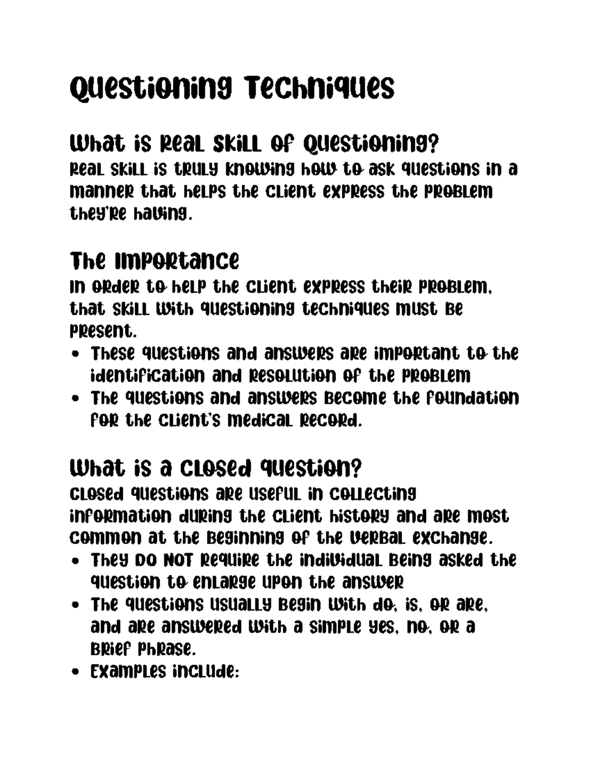 Questioning Techniques PDF - Questioning Techniques What is Real Skill ...