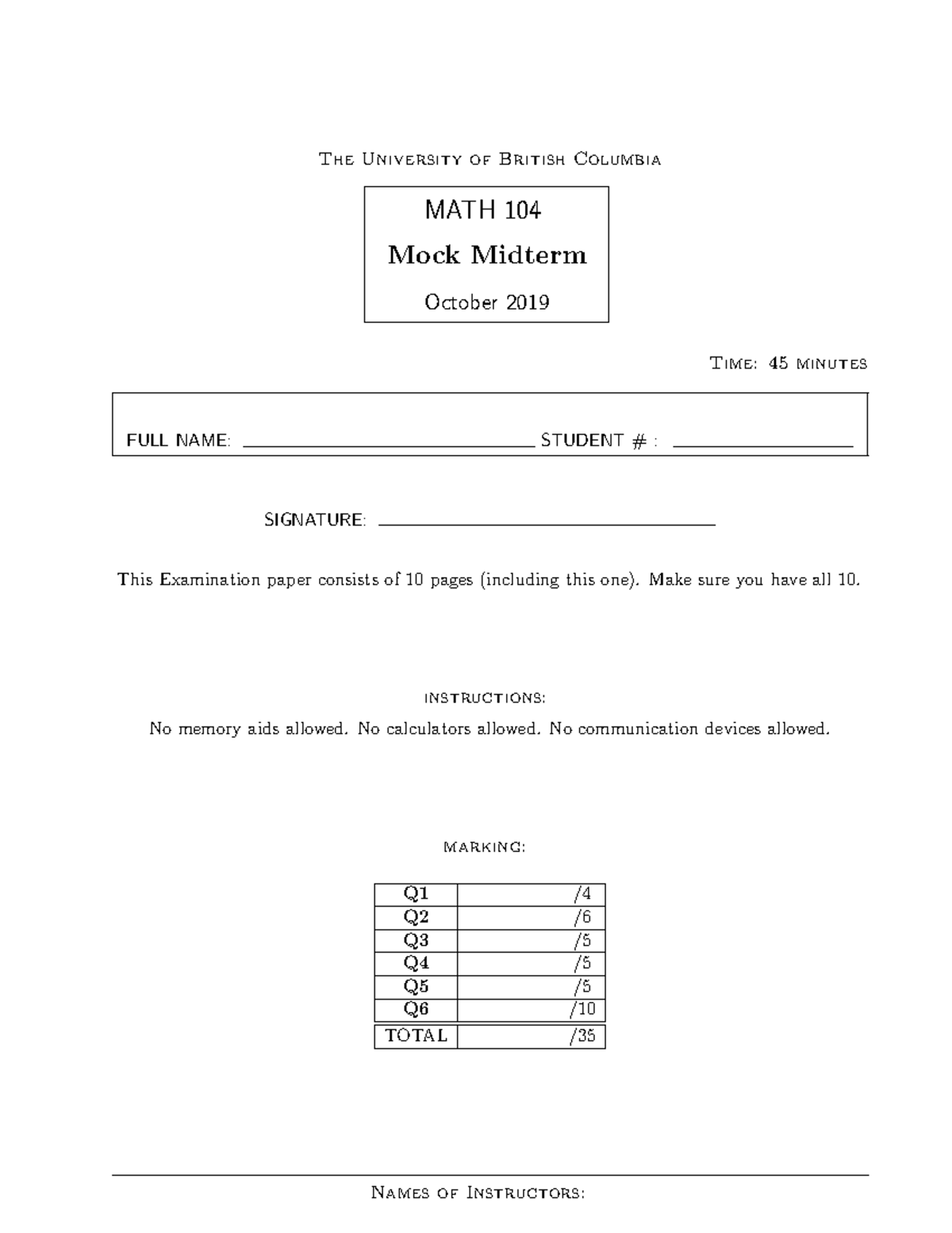 Midterm 18 December 2011, questions - The University of British ...