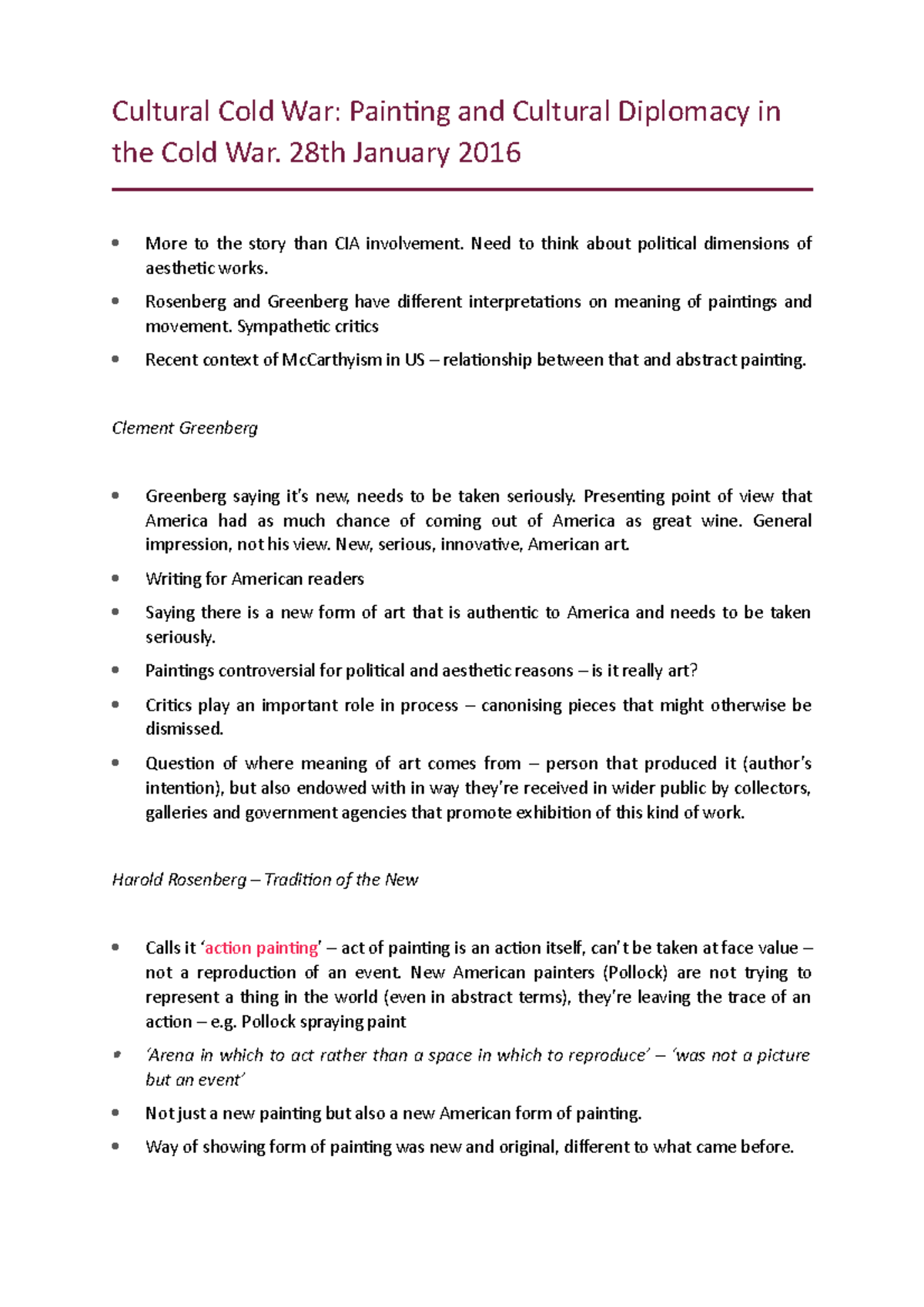 CW13 - Lecture notes 13 - Cultural Cold War: Painting and Cultural ...