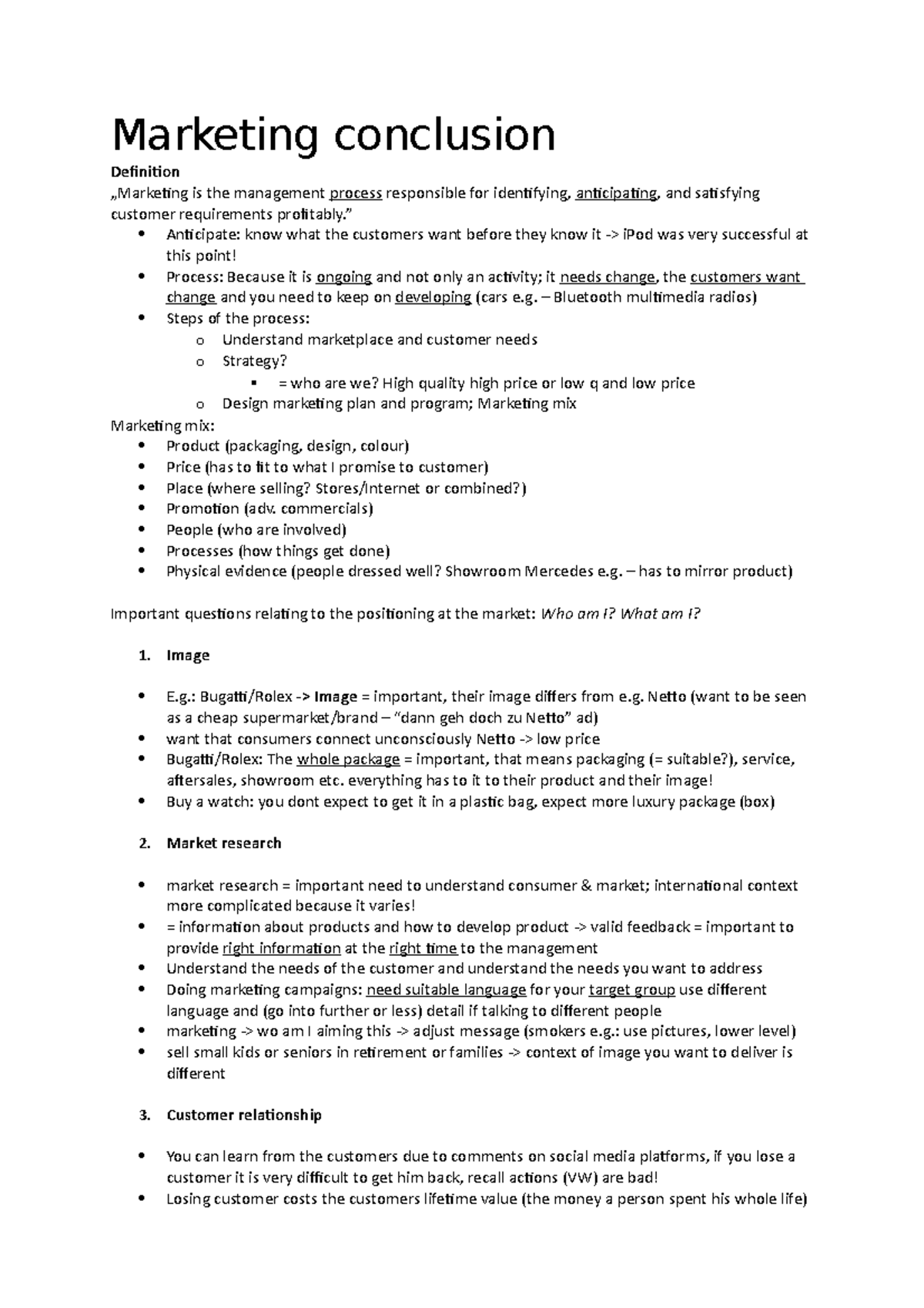 Marketing- Conclusion - DHBW - StuDocu