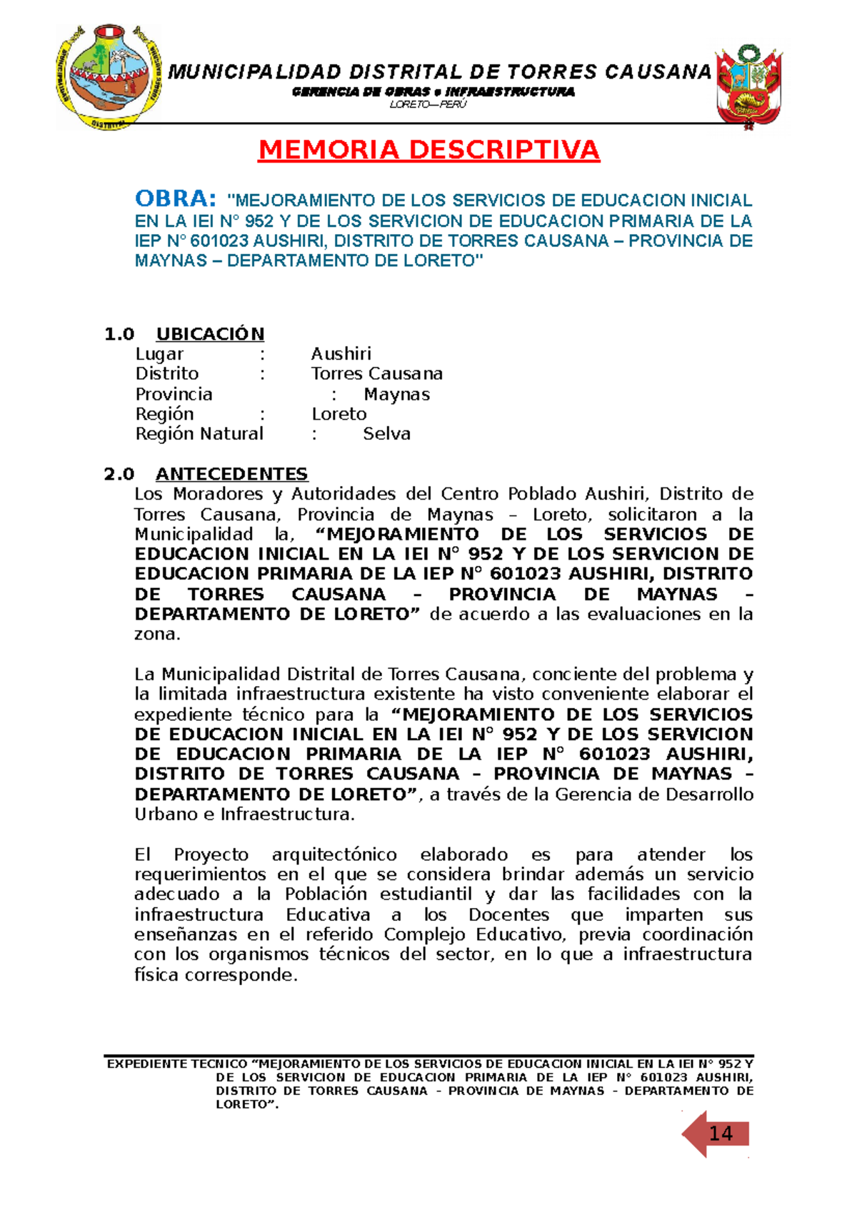 Memoria Descriptiva Aushiri - GERENCIA DE OBRAS e INFRAESTRUCTURA ...