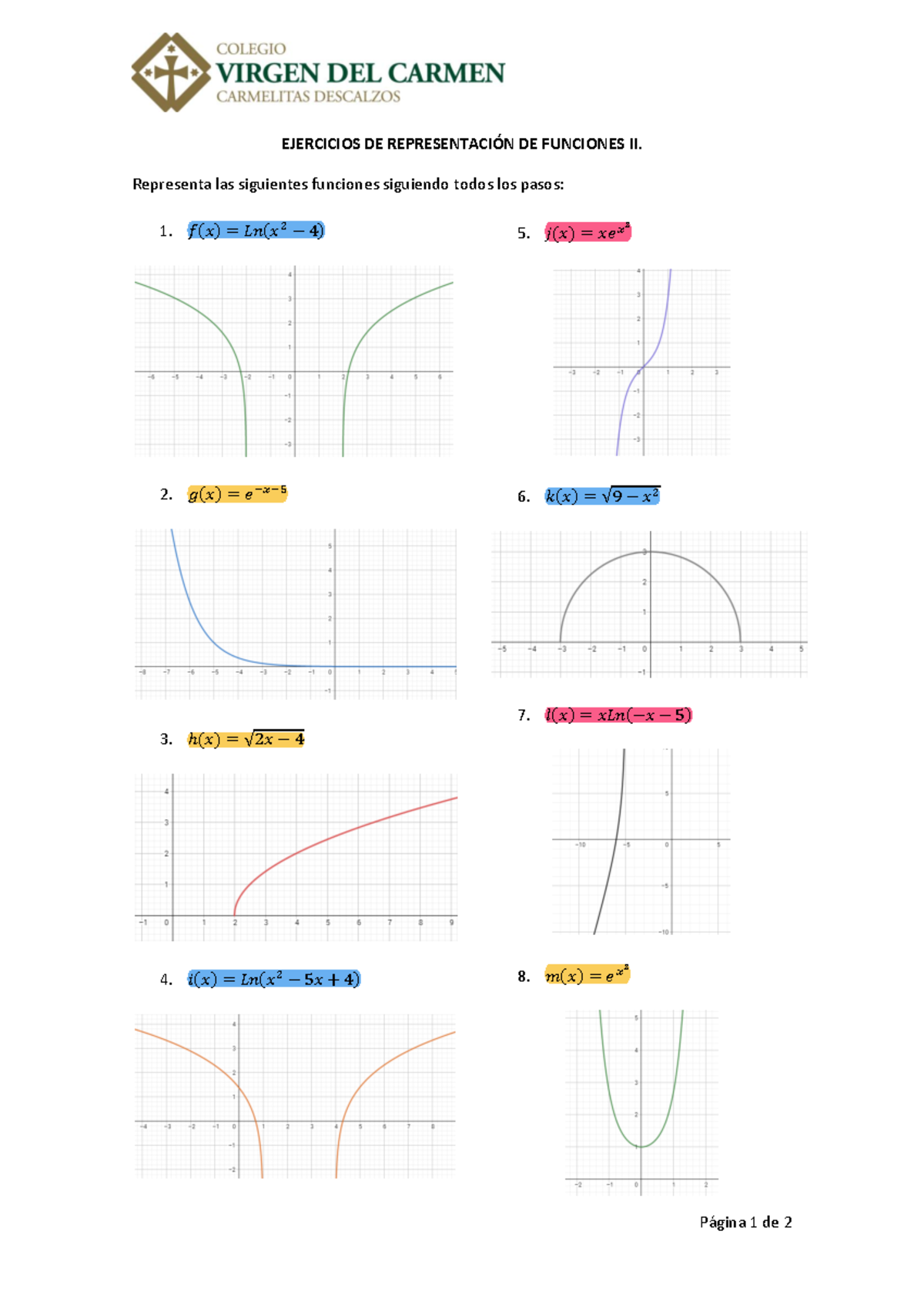 Ejercicios de representación de funciones 2 - Página 1 de 2 Helena Civanto Rosales y Fernando ...
