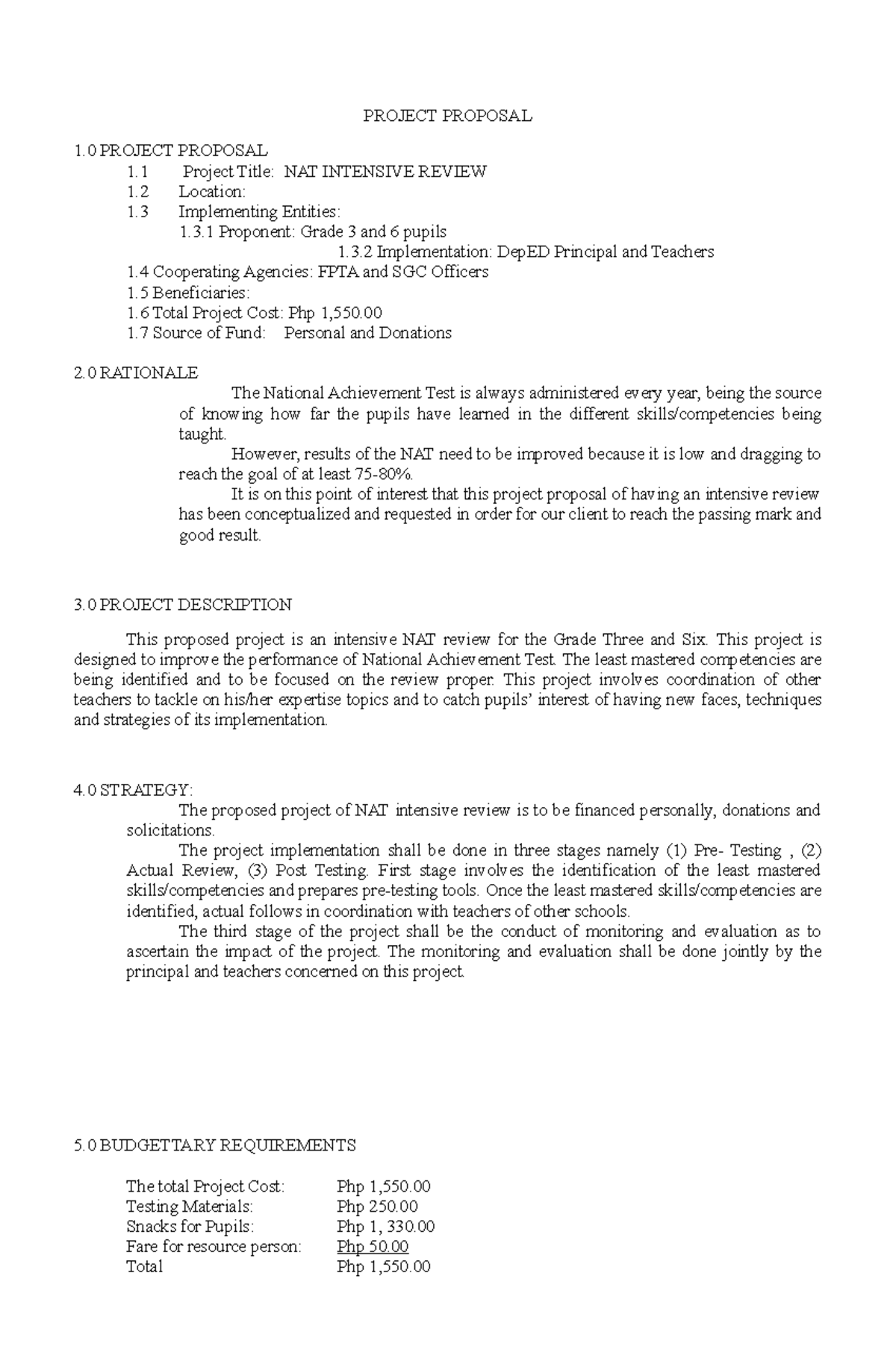 Project proposal intensive nat revieew - PROJECT PROPOSAL 1 PROJECT ...