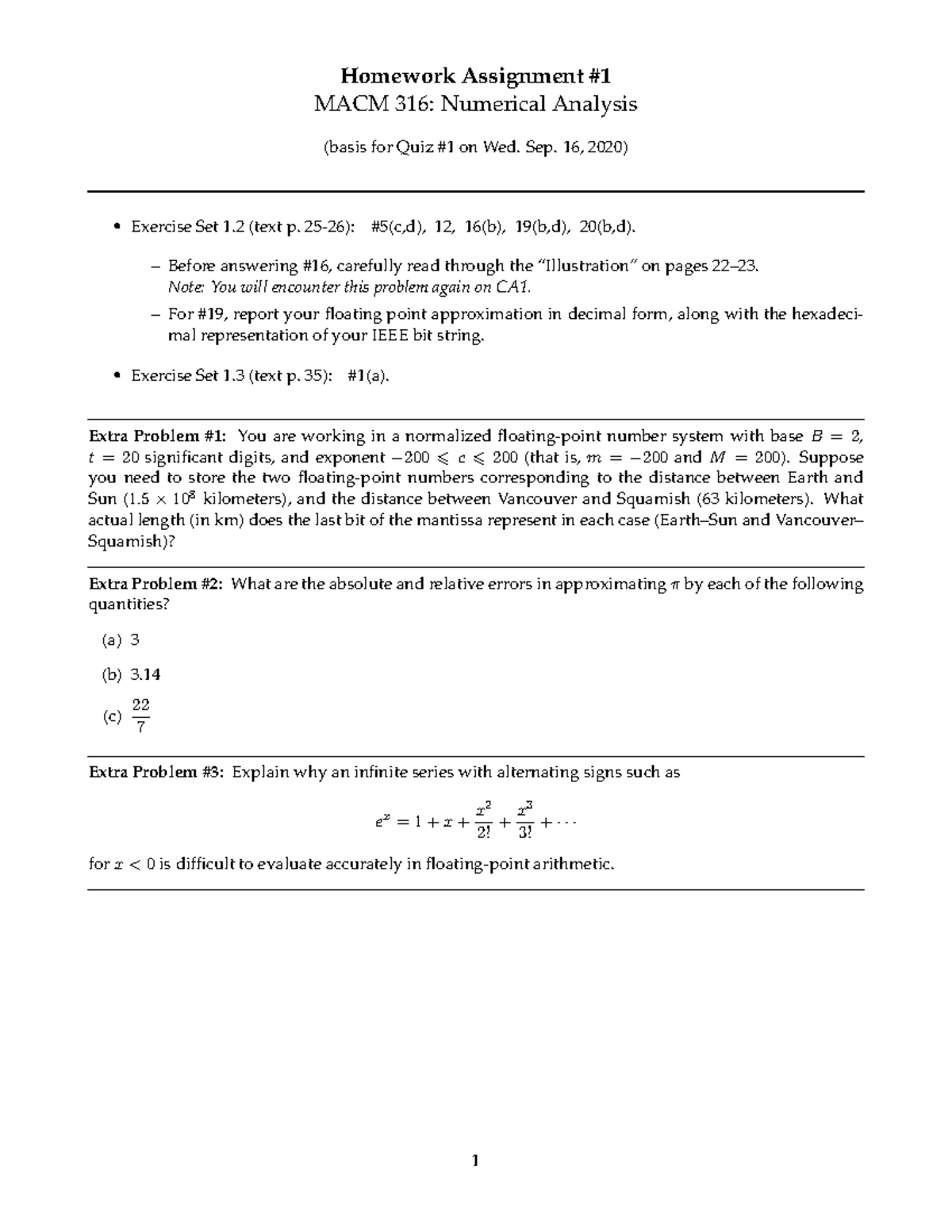 Hw1 - Recommended HW Questions - Homework Assignment MACM 316 ...