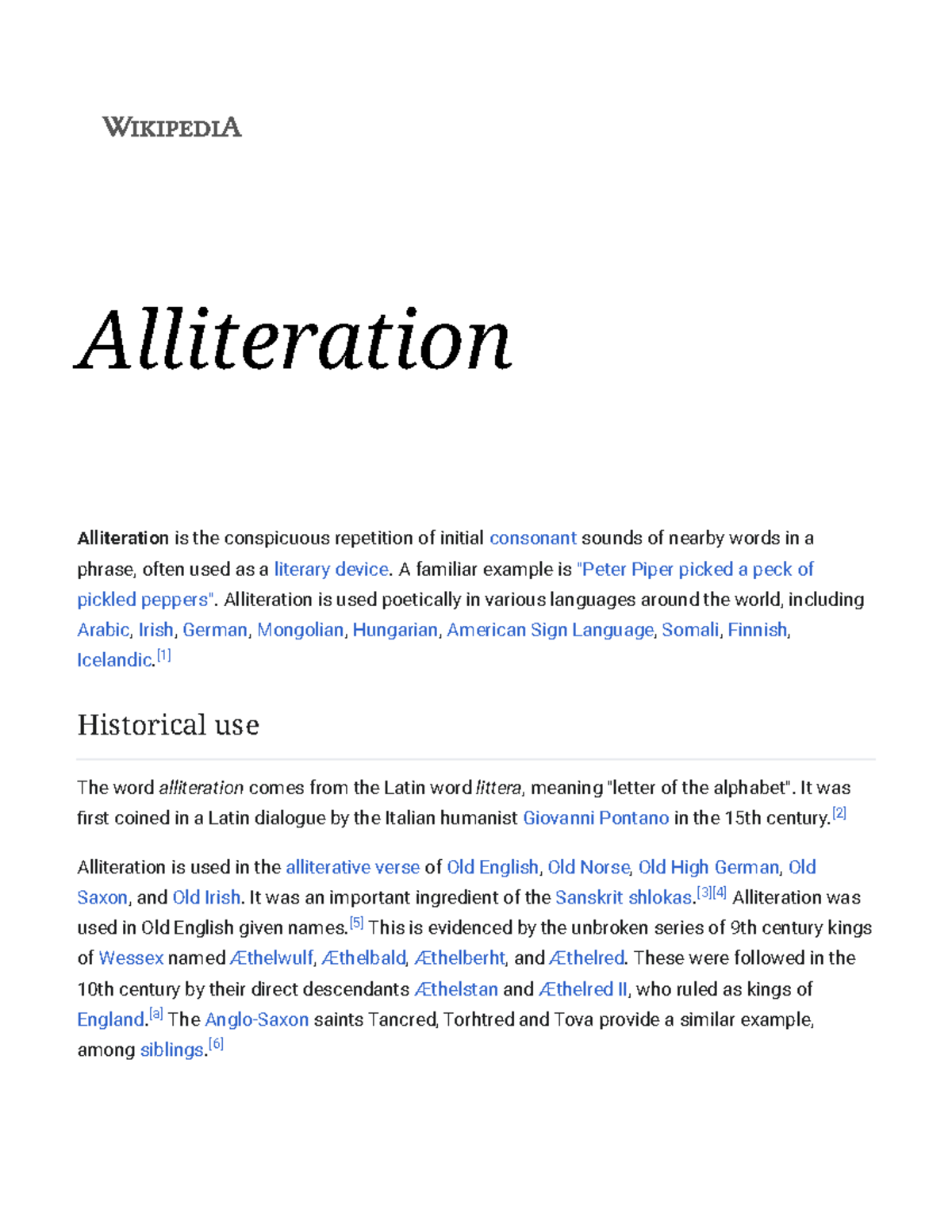Alliteration - Wikipedia - Sear Alliteration Alliteration is the ...